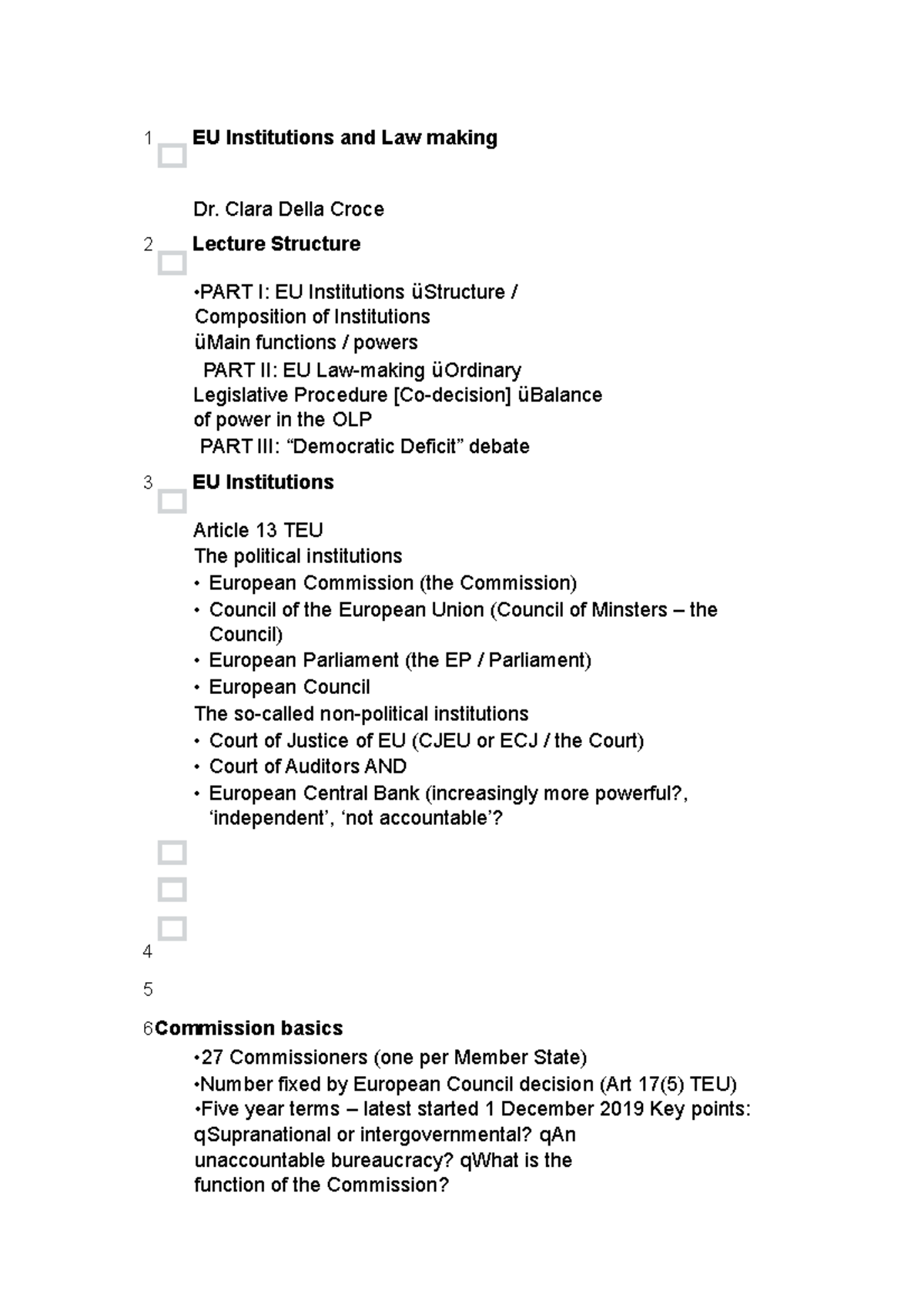 Class 2 EU Institutions and Law making - 1 EU Institutions and Law ...