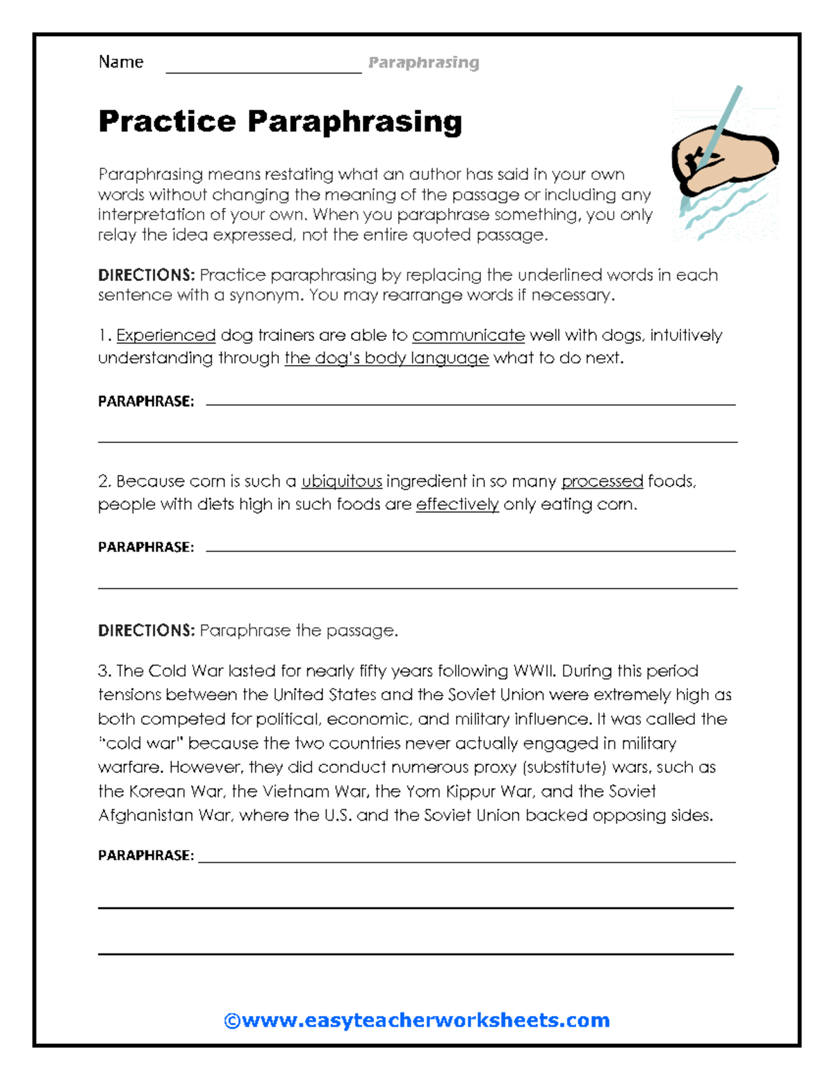 english for academics - Name Paraphrasing Practice Paraphrasing ...