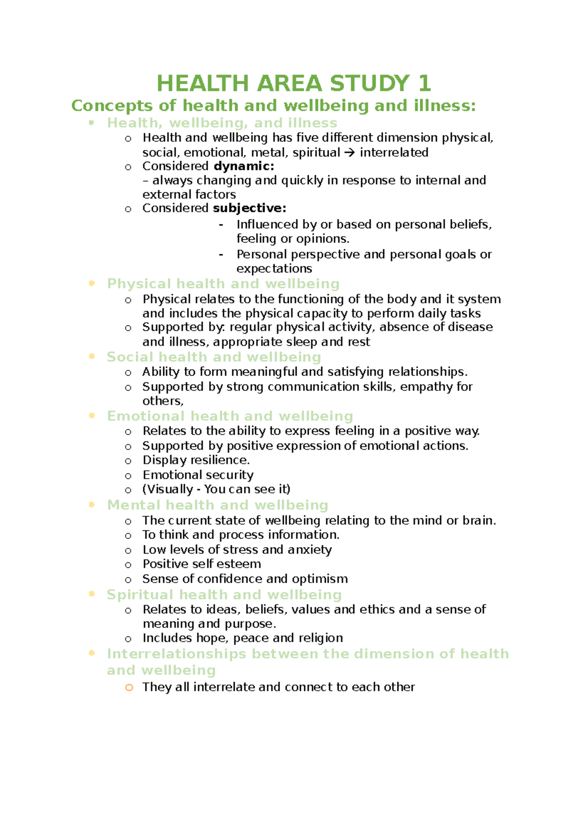 Health AREA Study 1 - HEALTH AREA STUDY 1 Concepts of health and ...