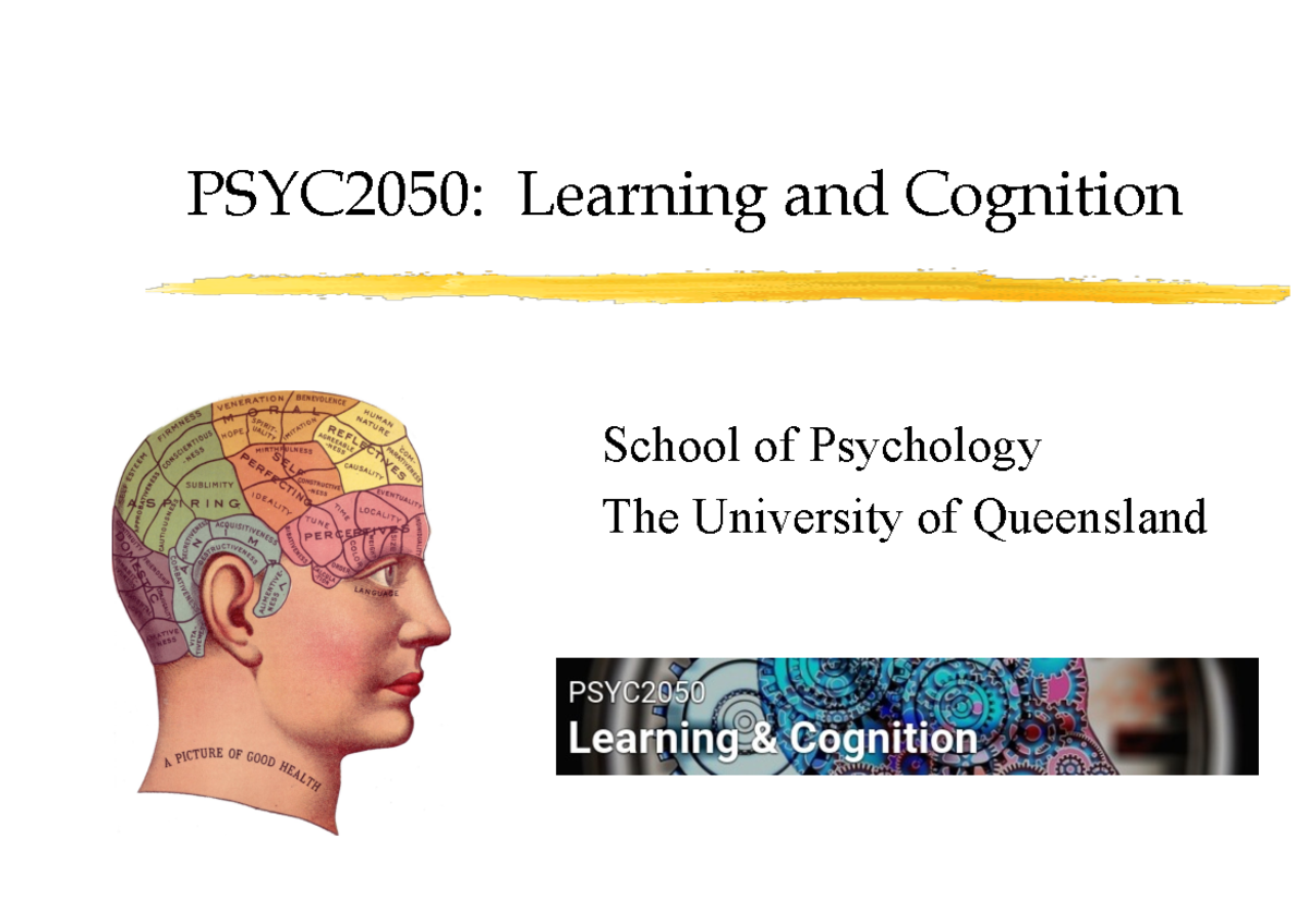PSYC2050 Lecture 1 Intro 2024 Sem2 PED1 - PSYC2050: Learning and Cognition School of Psychology ...