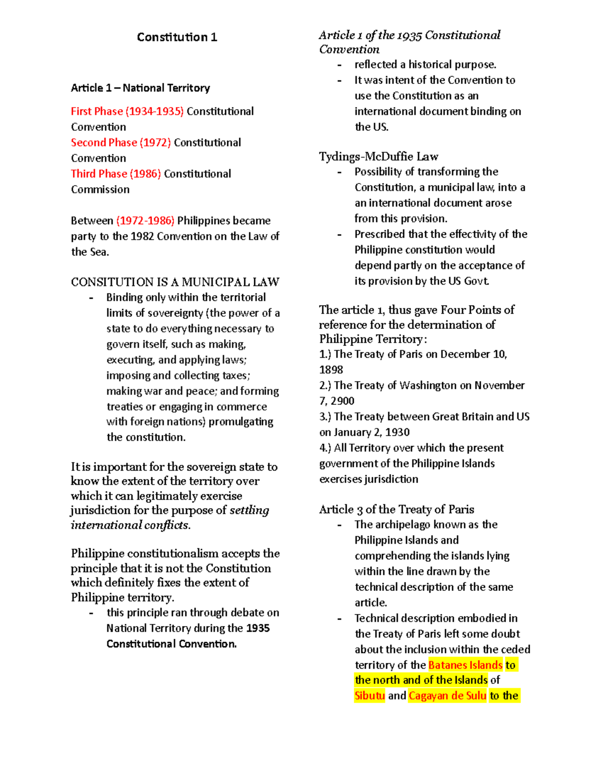 summarization only and notes or conti1 - Constitution 1 Article 1 ...