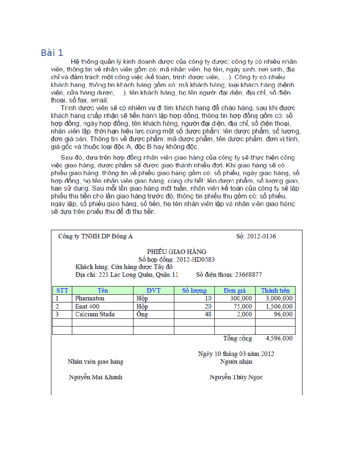 Lab 2 ERD - bvcxz - Bài 1 Hê thông quan ly kinh doanh duoc cúa công ty ...