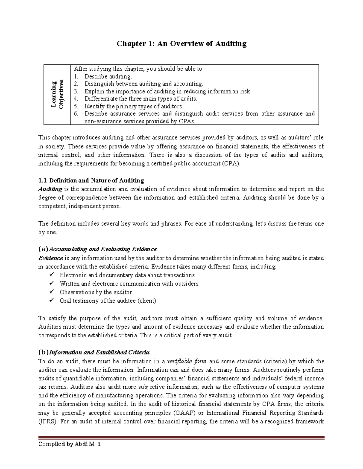 Overview of auditing - Chapter 1: An Overview of Auditing Learning Objectives After studying ...