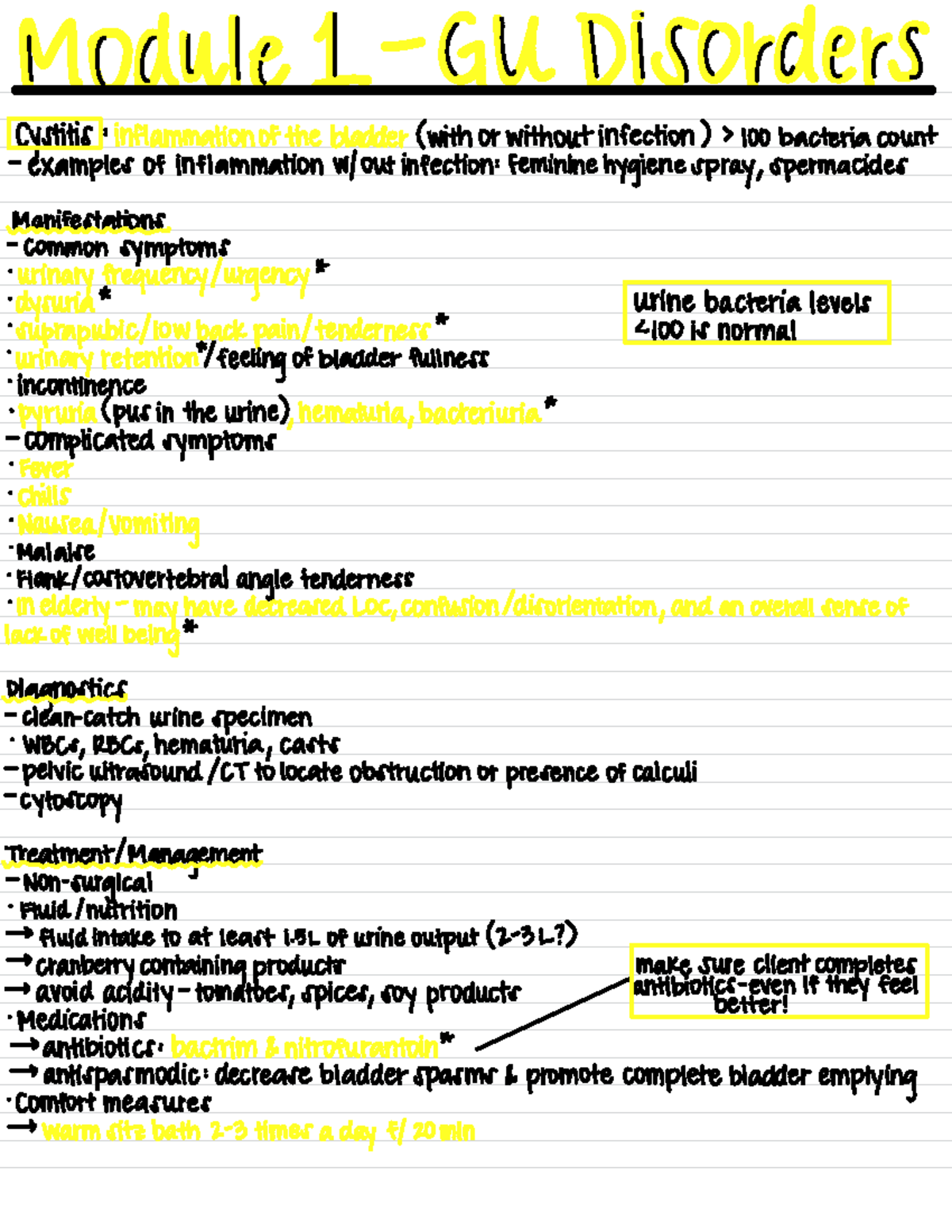 PCC2 2 - Module 1 GU Disorders/Male Reproductive - Millville ¥ -1GW Dii riders cystitis - Studocu