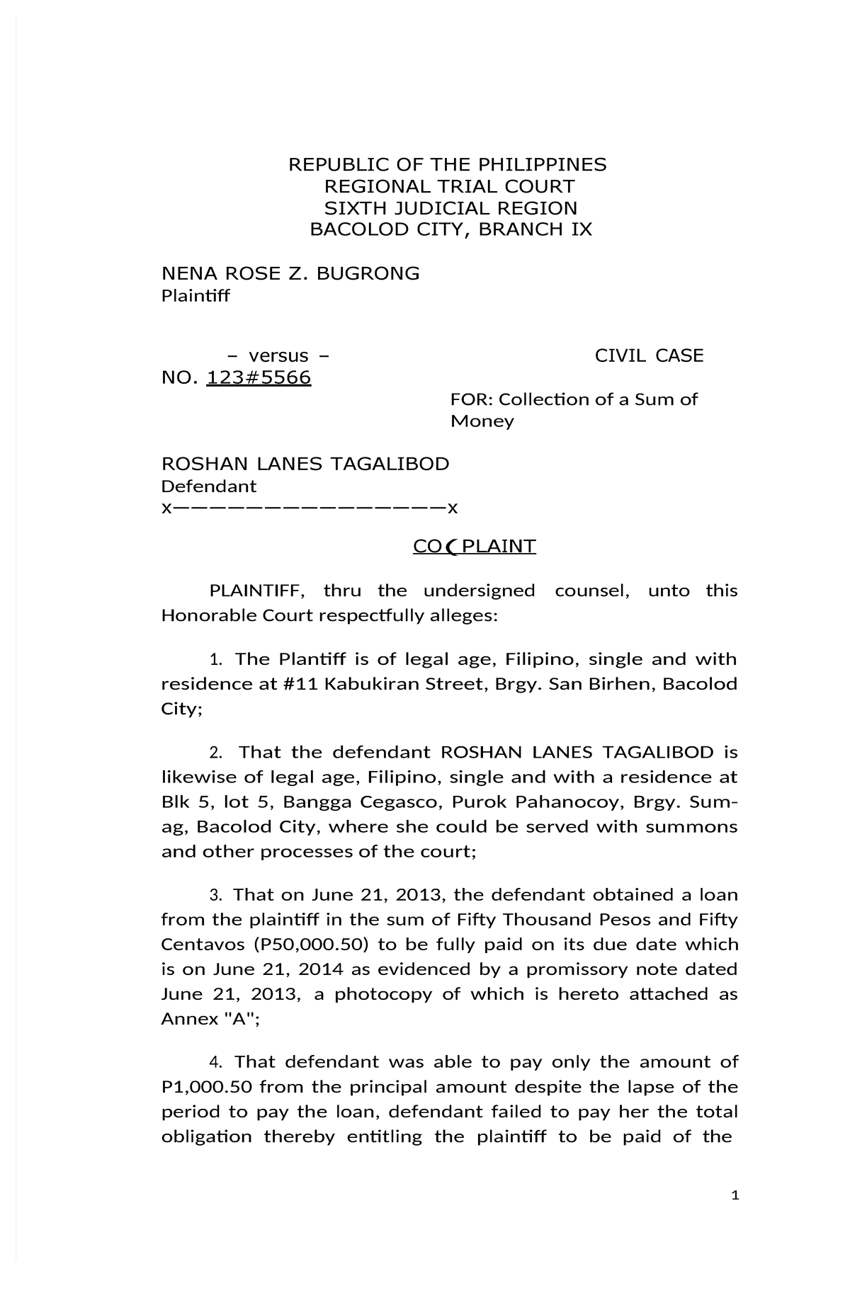 Pdf complaint affidavit civil case 2 final - REPUBLIC OF THE ...