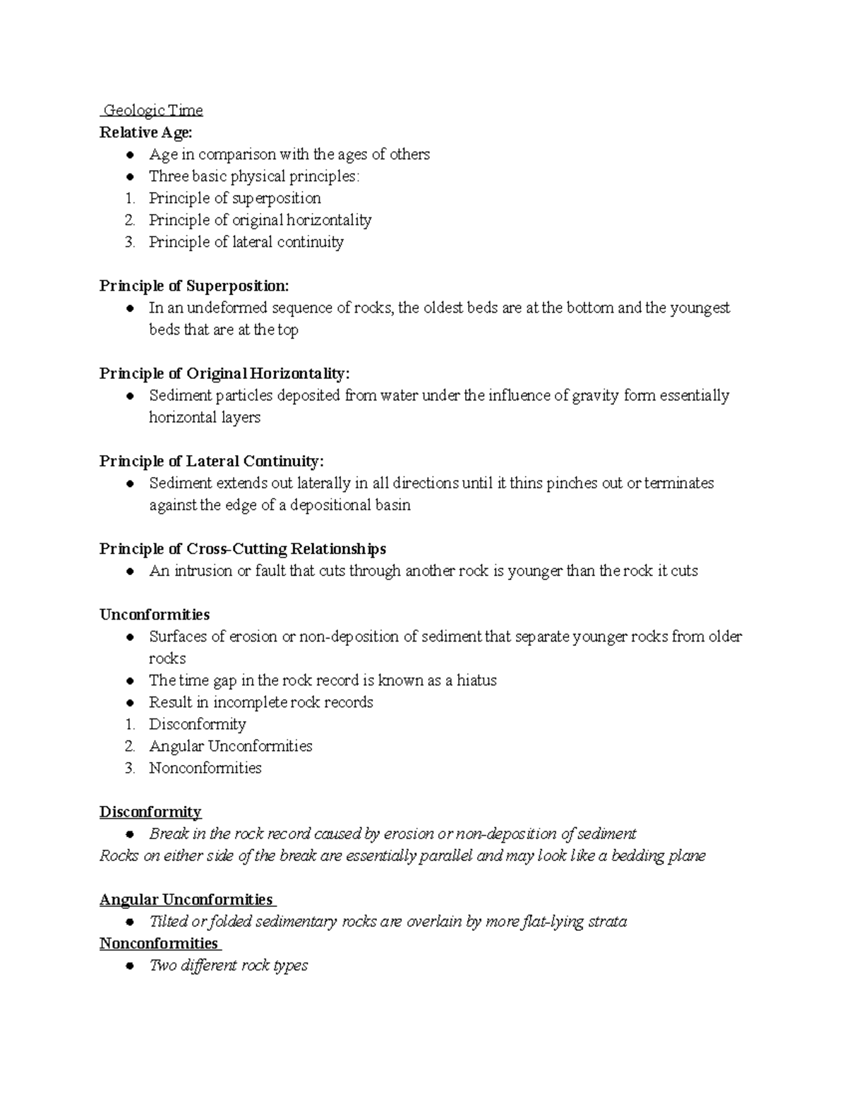 Geology 120 Notes - Geologic Time Relative Age: Age in comparison with ...