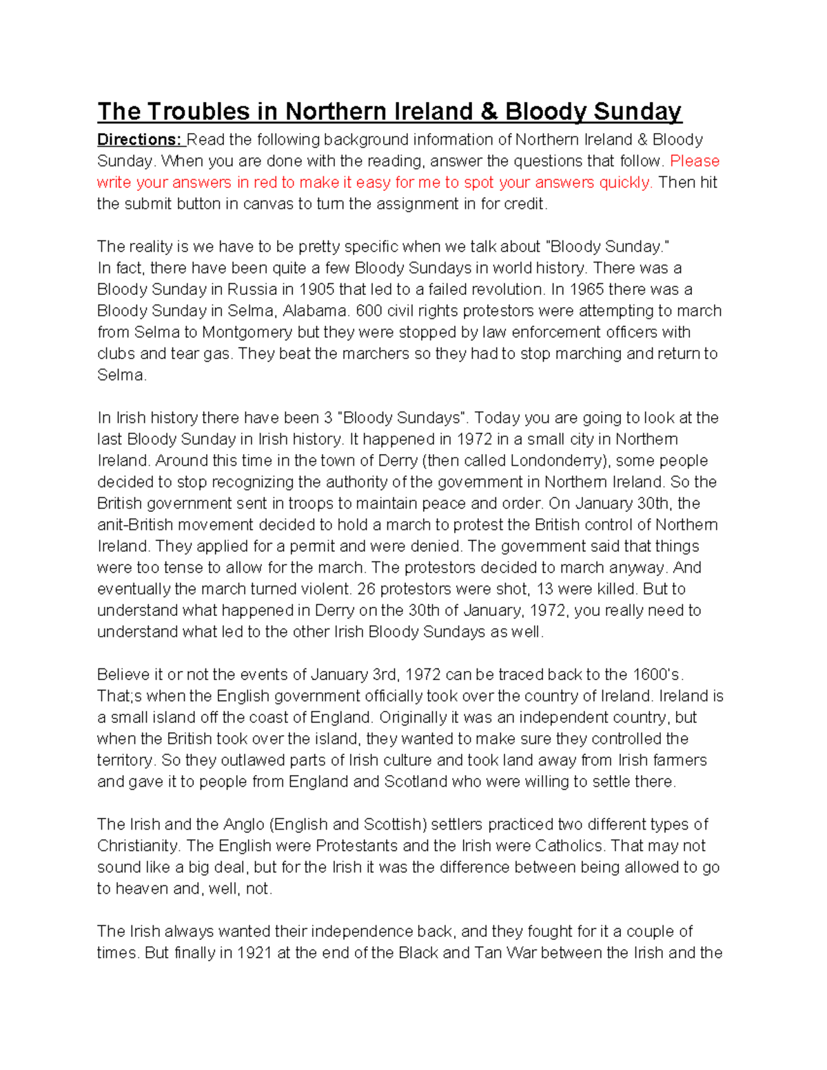 The Troubles in Northern Ireland & Bloody Sunday - The Troubles in ...