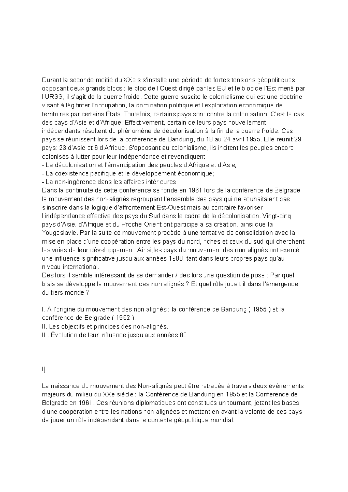 Exposé histoire - L'origine du mouvement des non alignés - Durant la ...