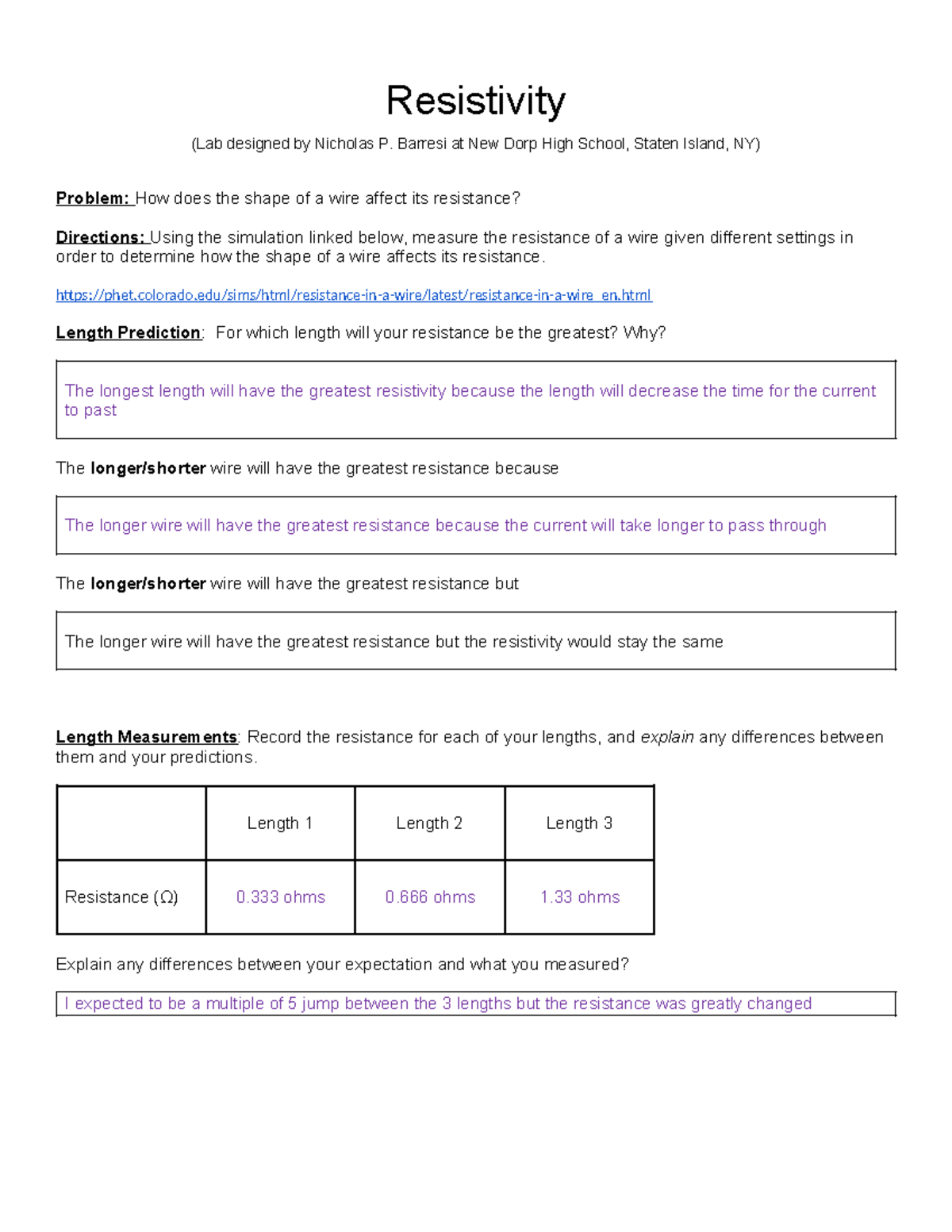 Copy of Lab 17 - Resistivity - Resistivity (Lab designed by Nicholas P ...