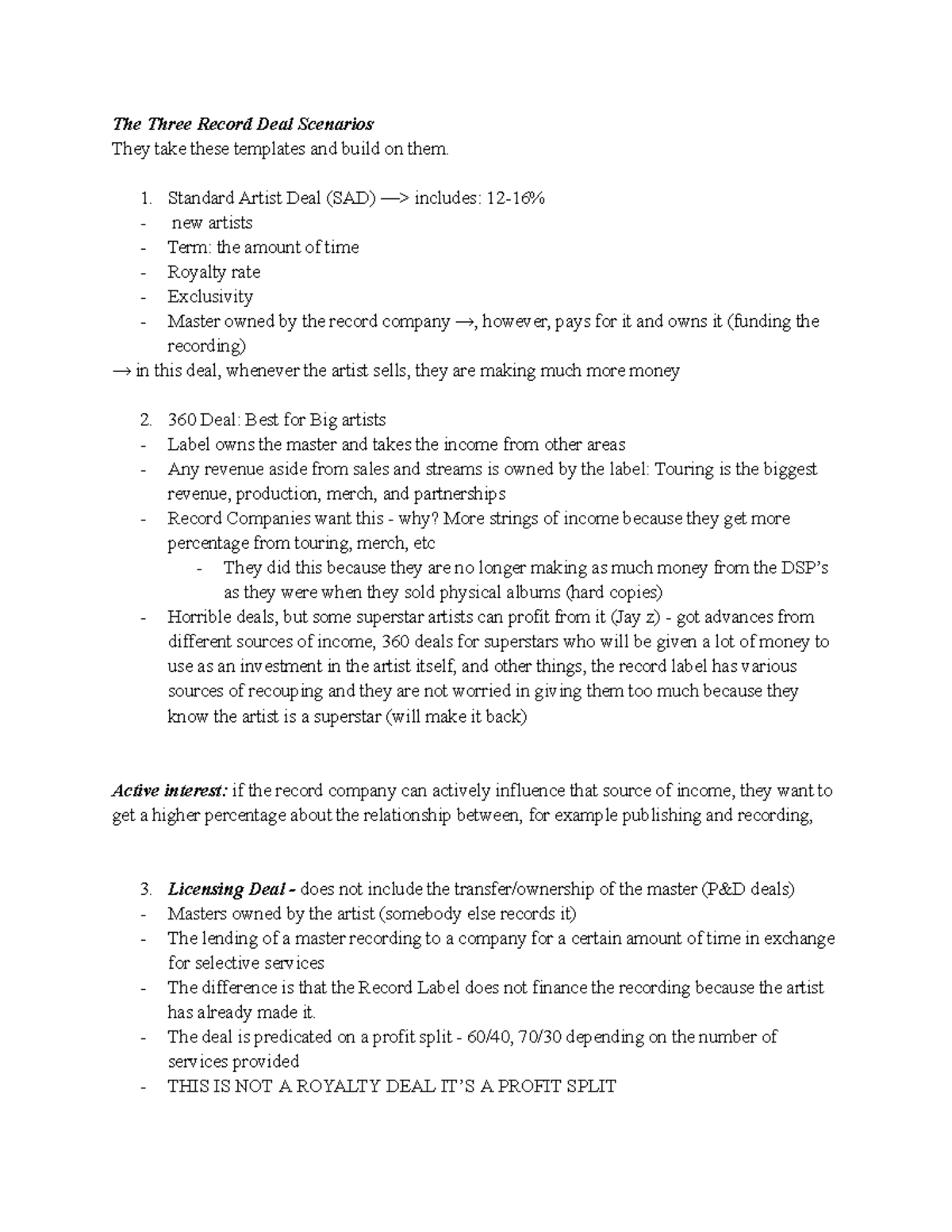 Music Business 100 Notes Part 3 - The Three Record Deal Scenarios They ...