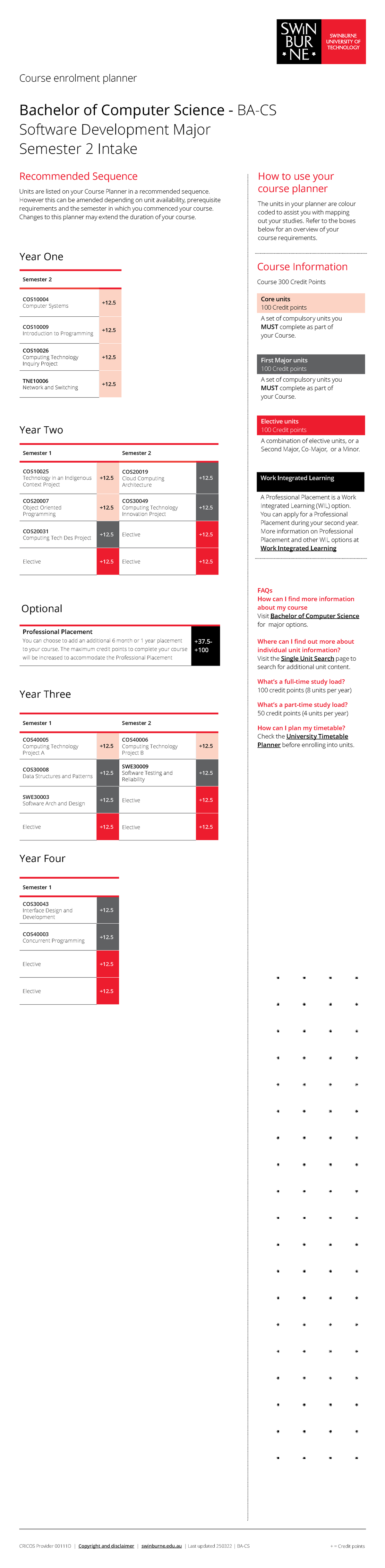 Course Enrolment Planner for Bachelor of Computer Science Software Development Major - Studocu