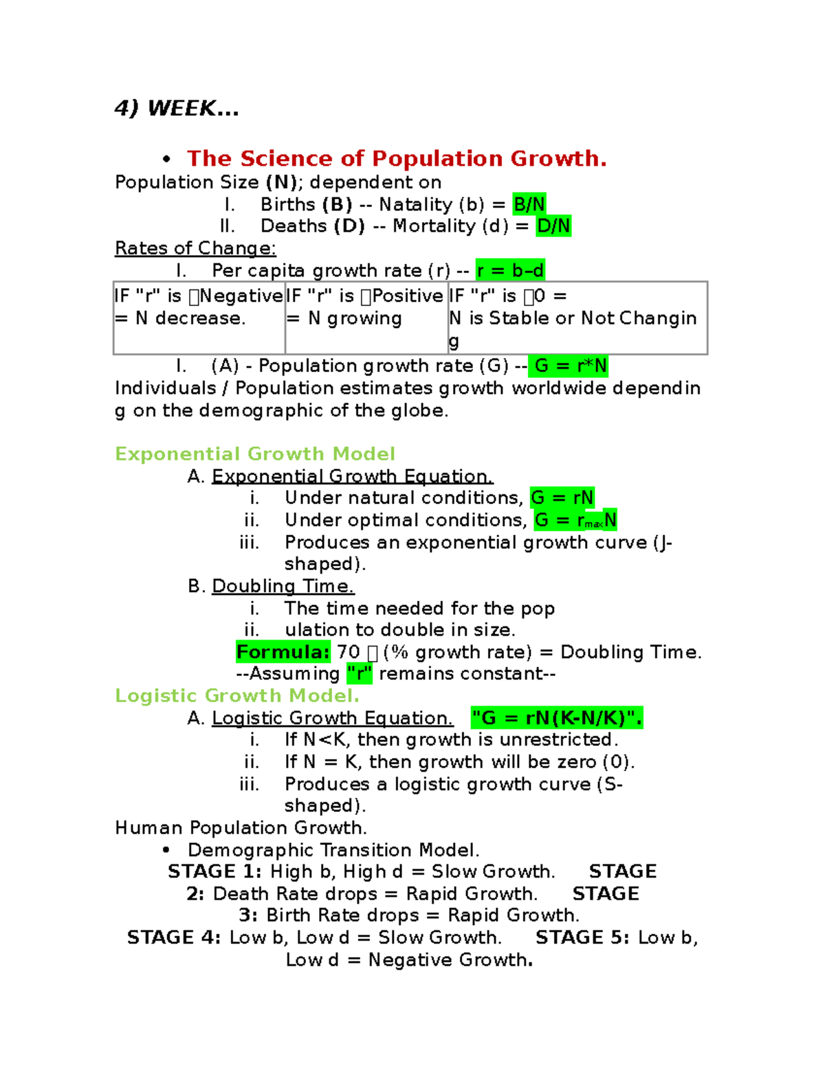 FDSCI203 - WEEK4 (Notes) - 4) WEEK... The Science of Population Growth ...
