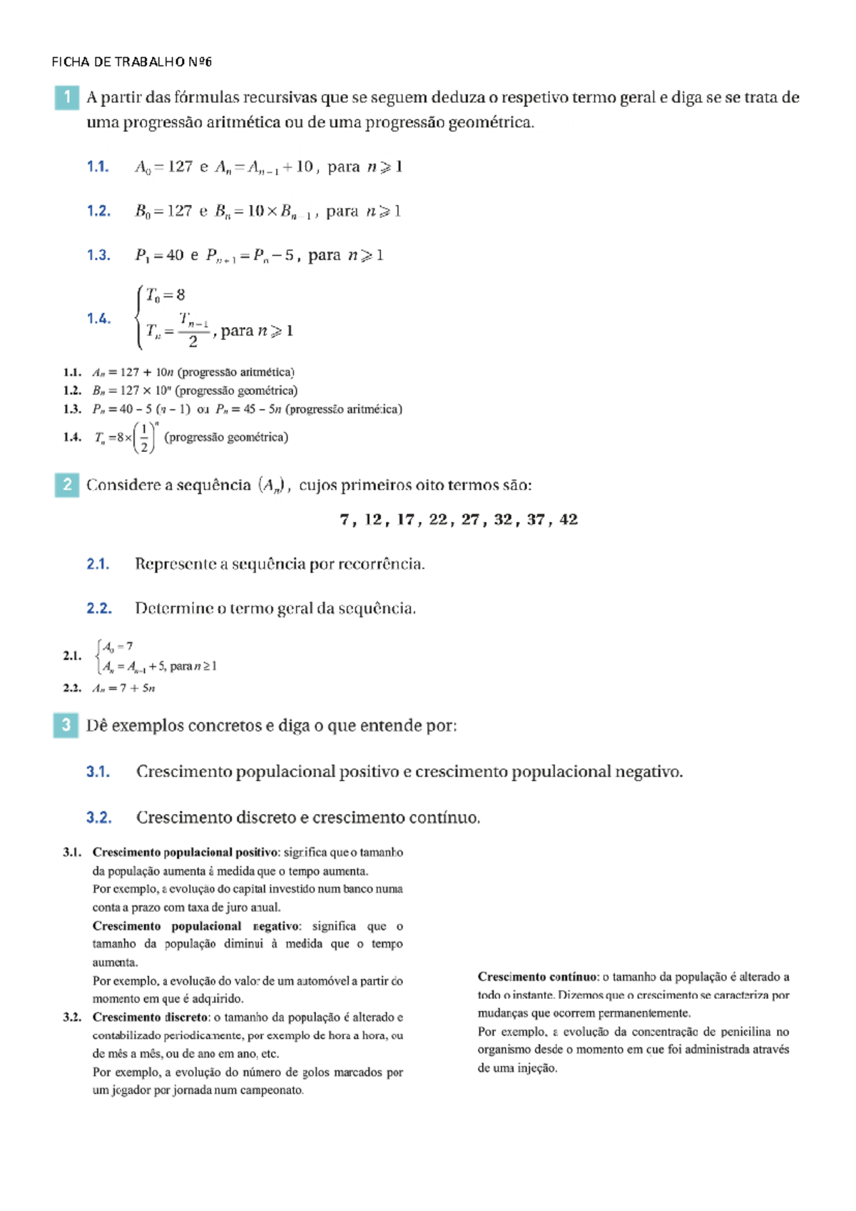 Ficha Nº6- c/ resolução - FICHA DE TRABALHO 1 A partir das fórmulas ...