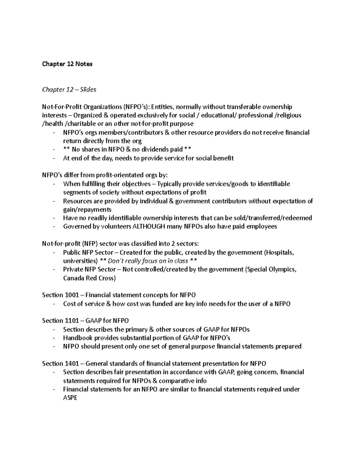 Chapter 12 Notes - Chapter 12 Notes Chapter 12 – Slides Not-For-Profit ...