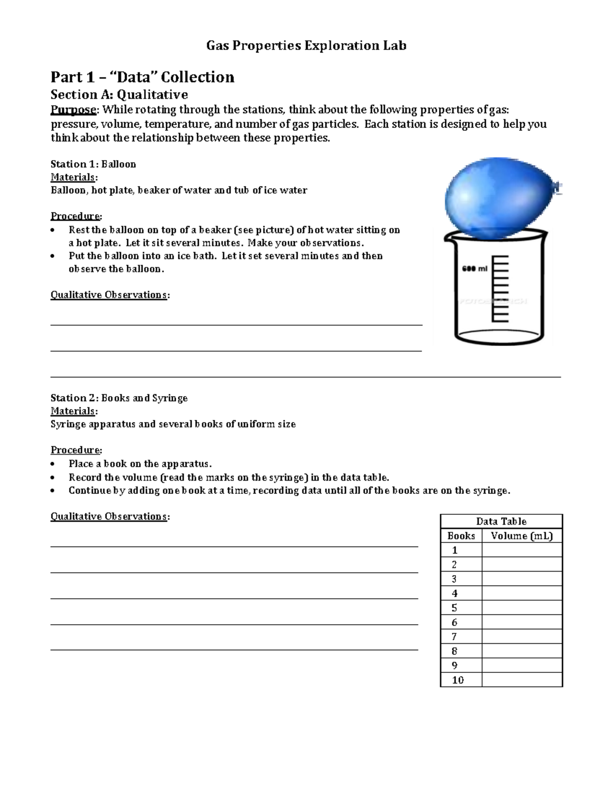 Gas Properties Exploration Lab - Each station is designed to help you ...