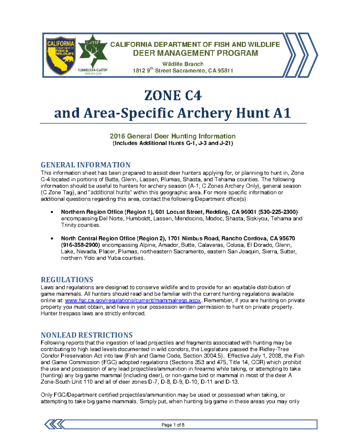 C4 A1 Zone Hunt Info - map - CALIFORNIA DEPARTMENT OF FISH AND WILDLIFE ...