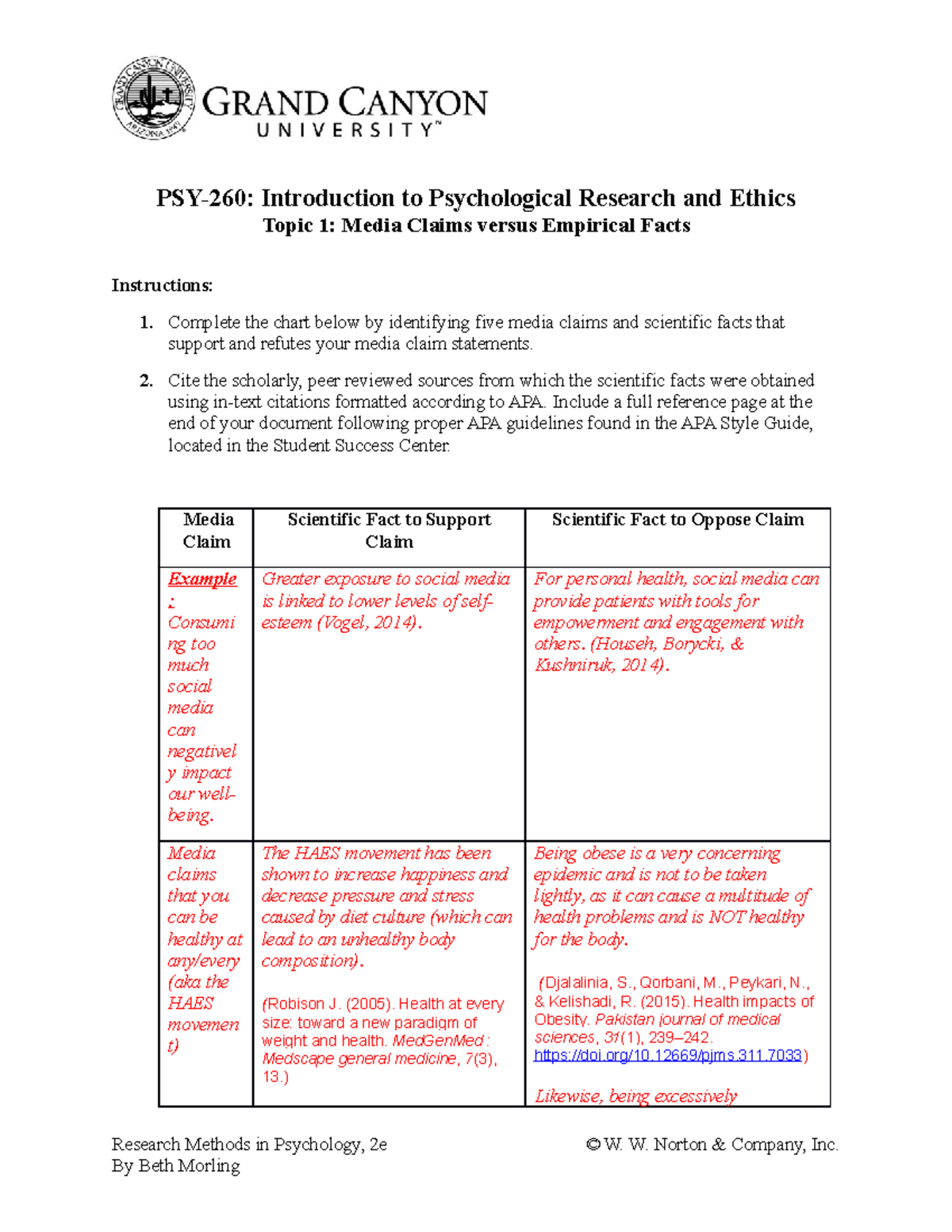 PSY 260 RS T1 Media Claims - PSY-260: Introduction to Psychological Research and Ethics Topic 1 ...