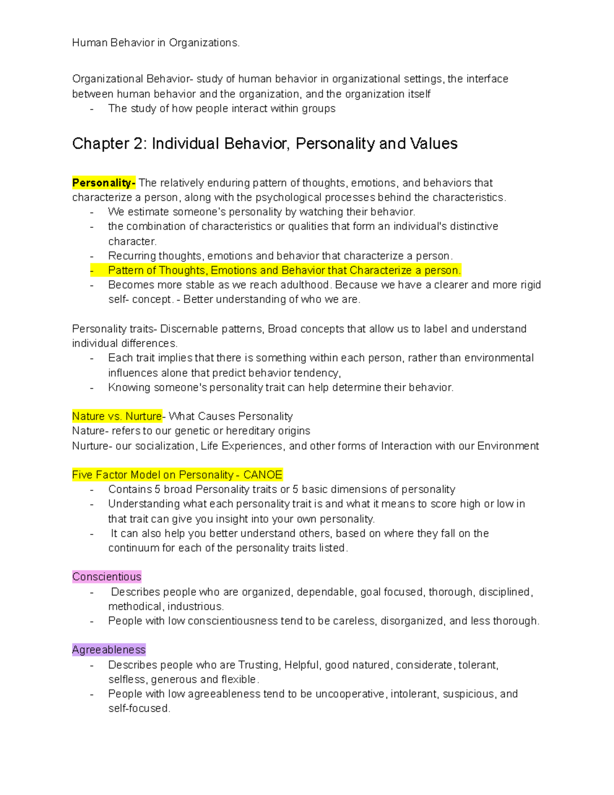 Human Behavior notes - Organizational Behavior- study of human behavior ...
