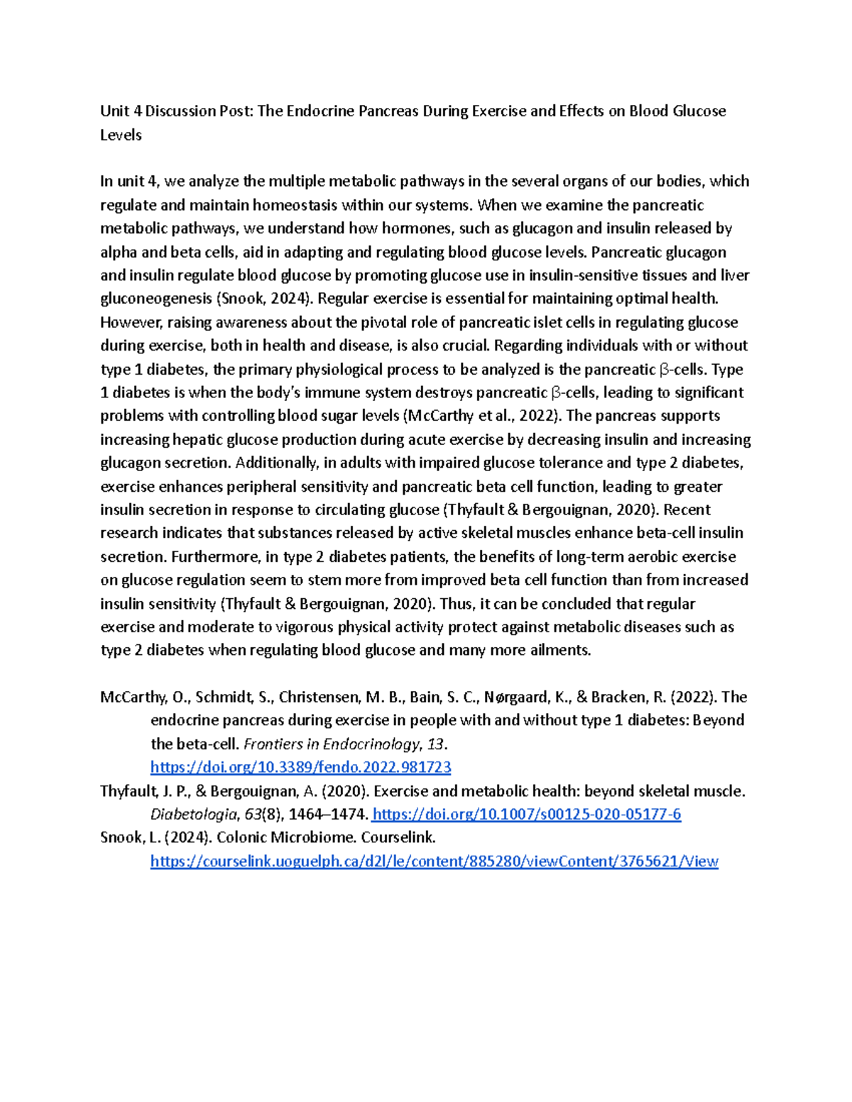 Unit 4 Discussion Post - Unit 4 Discussion Post: The Endocrine Pancreas ...