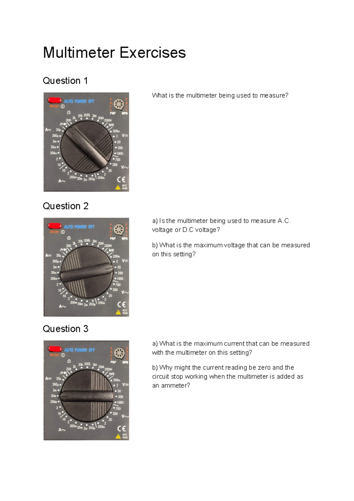 Lesson Multimeter Exercises - Multimeter Exercises Question 1 What is ...