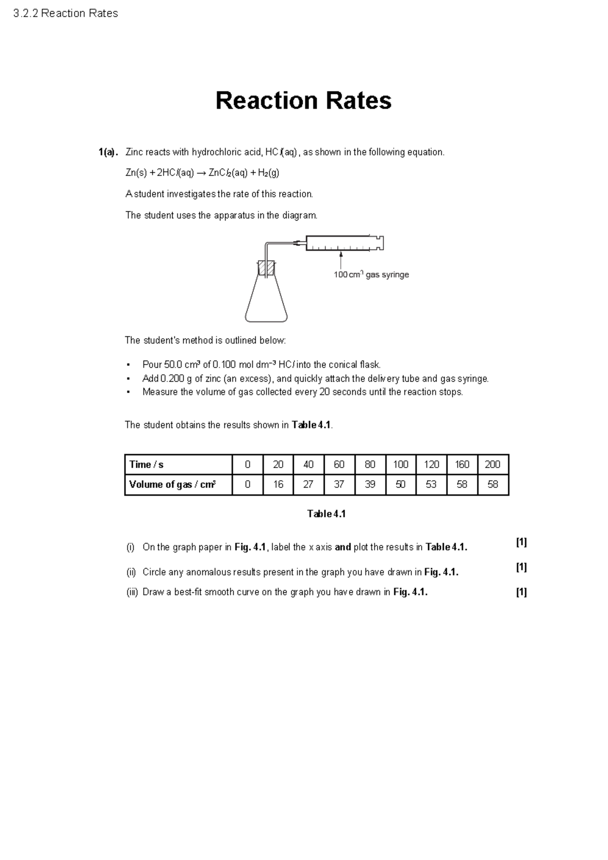 3.2.2 Reaction Rates QP - Reaction Rates 1(a). Zinc reacts with ...