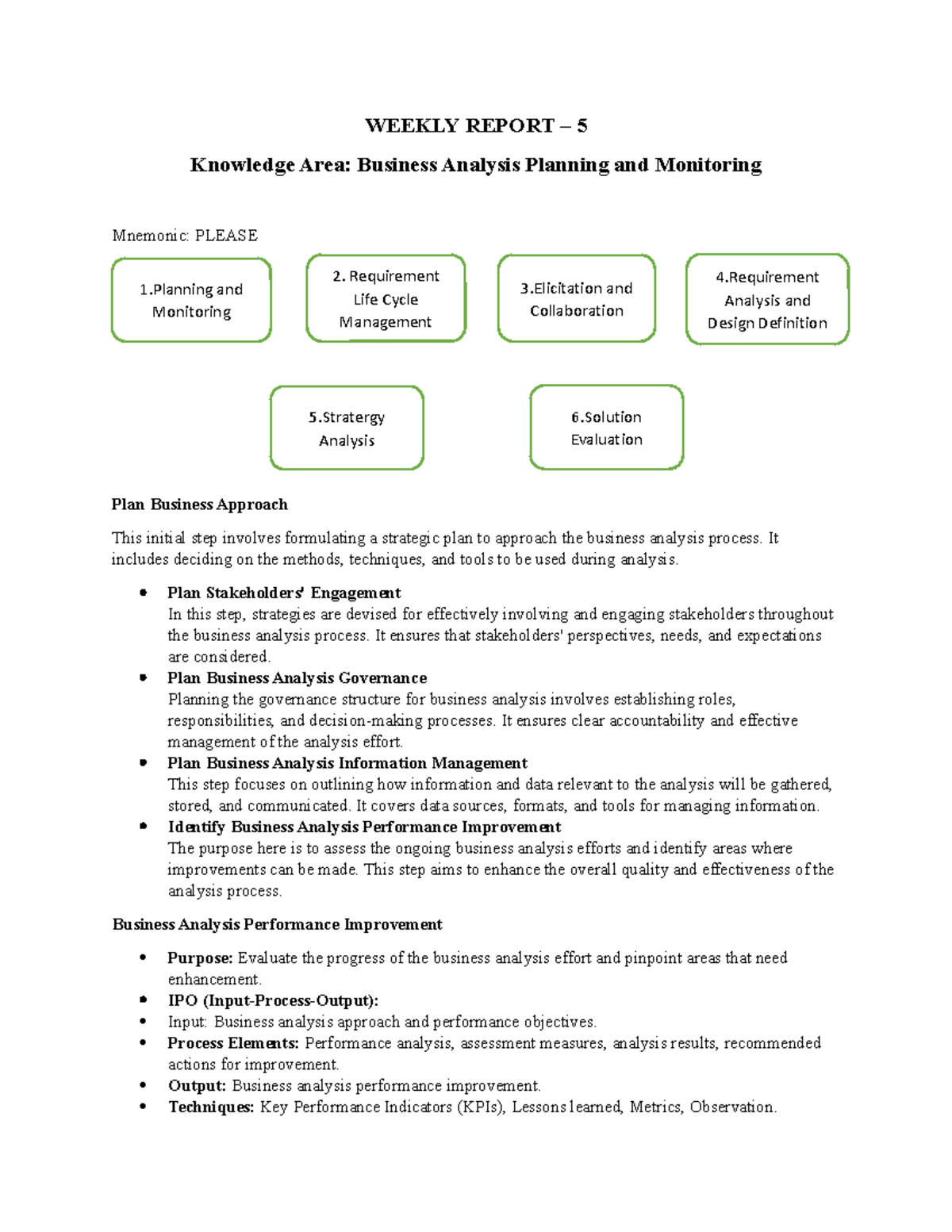 Weekly Report - 5 - none - WEEKLY REPORT – 5 Knowledge Area: Business ...