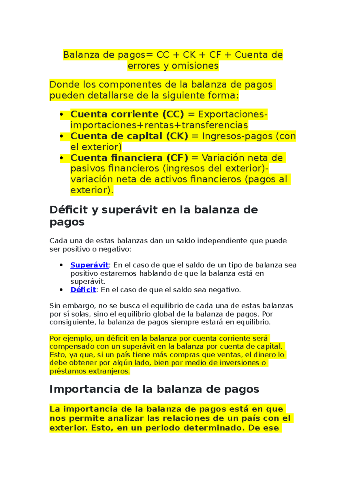 Balanza de pagos - Déficit y superávit en la balanza de pagos Cada una ...