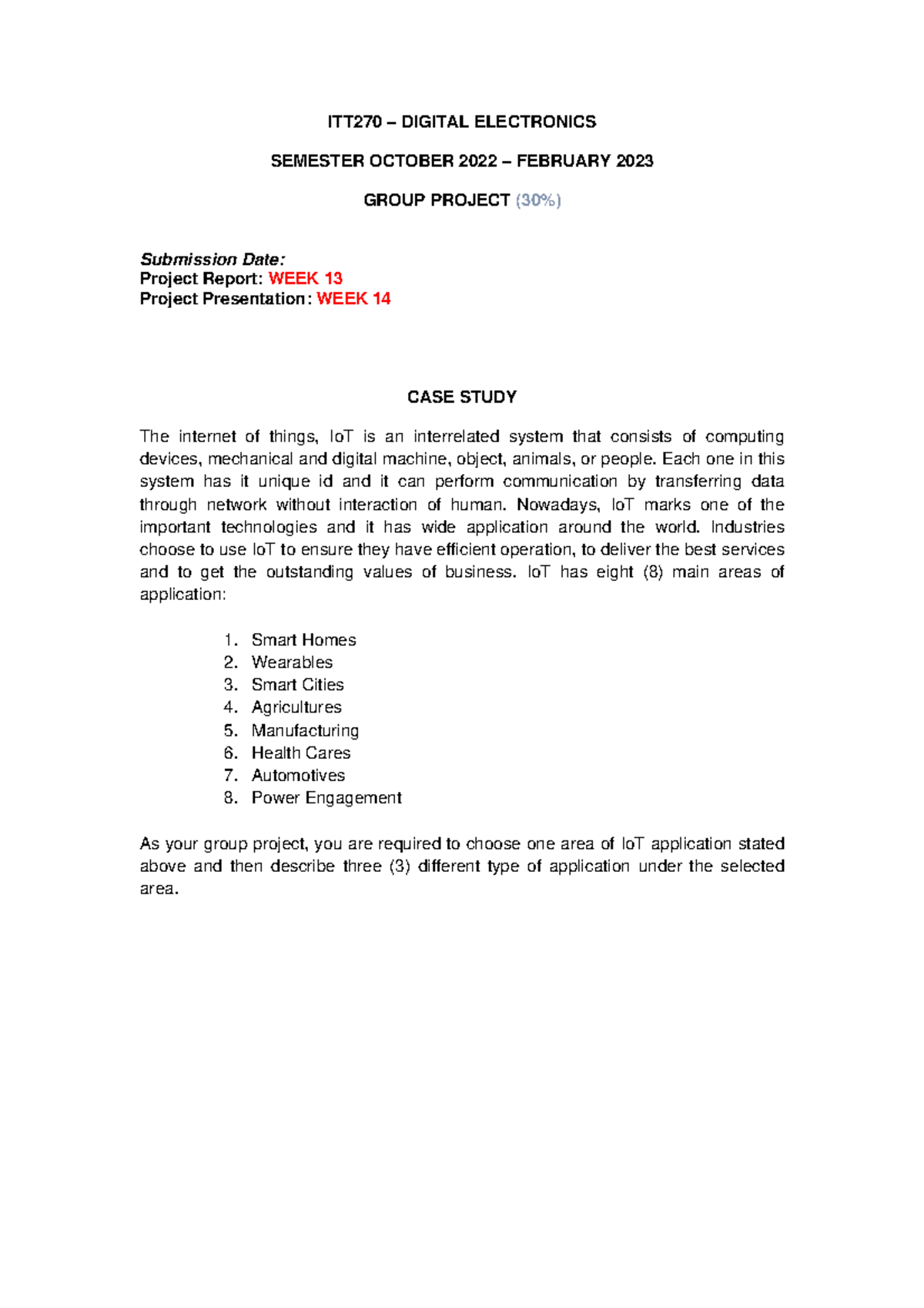 IOT CASE Study - Cs110 - ITT270 – DIGITAL ELECTRONICS SEMESTER OCTOBER ...
