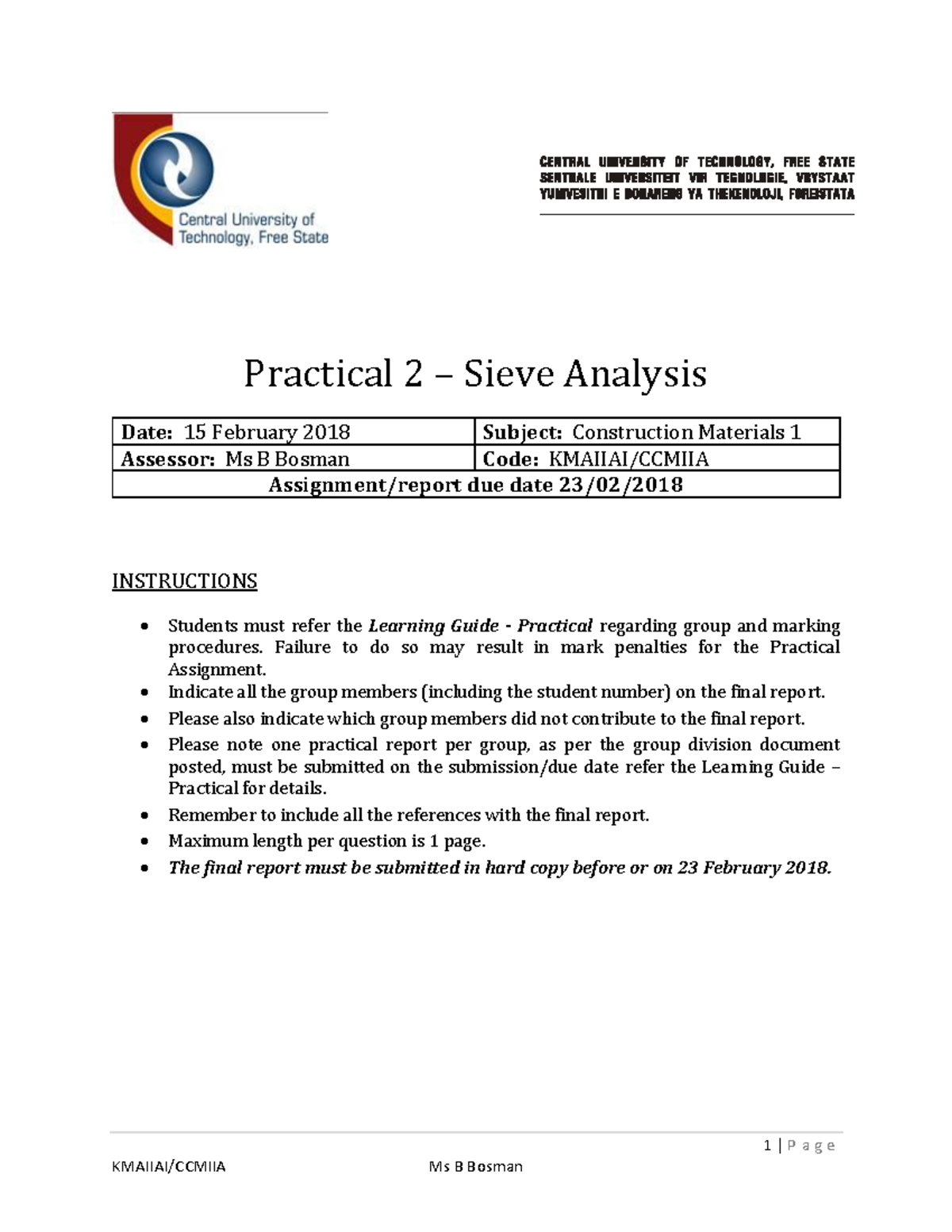 Practical 2 (Sieve analysis) - 1 | P a g e Practical 2 – Sieve Analysis ...