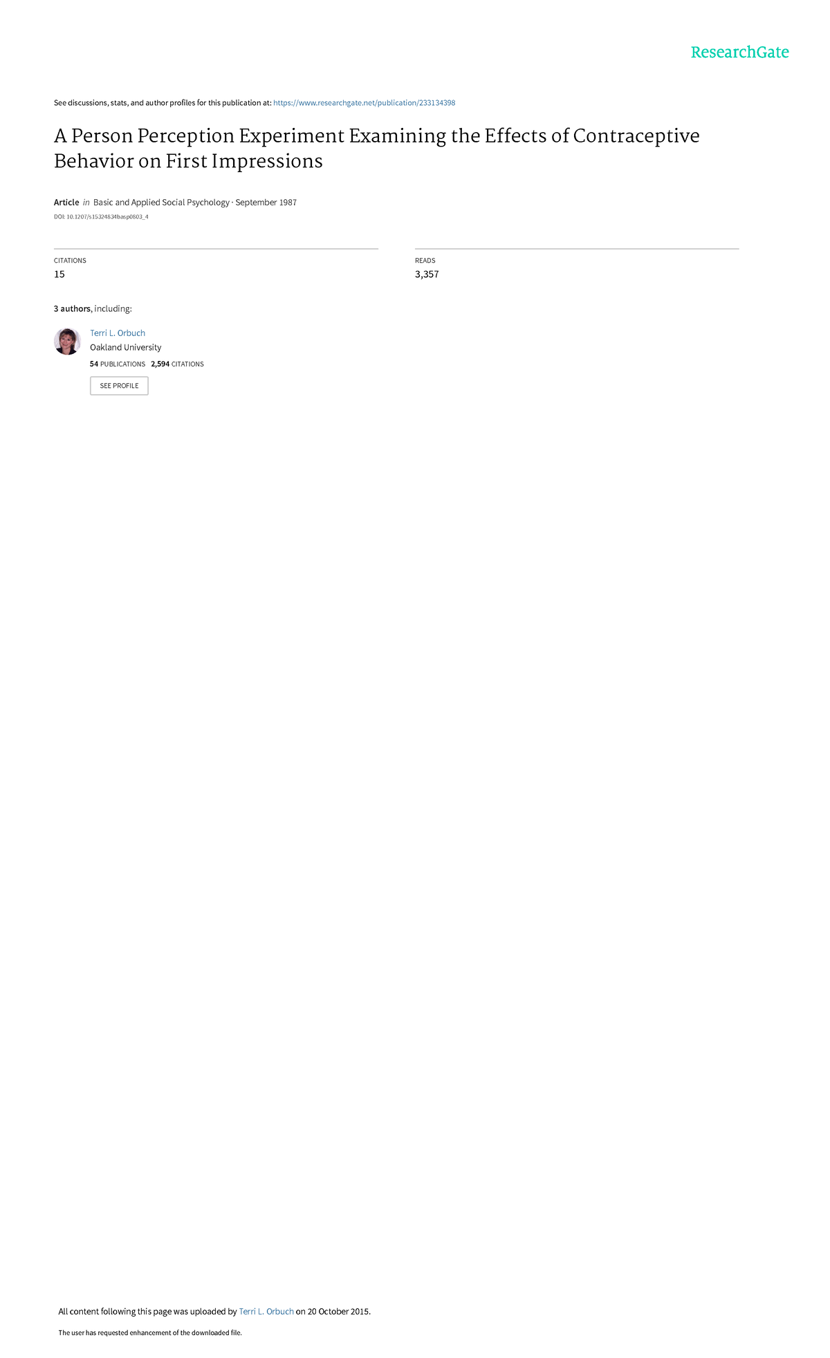 A Person Perception Experiment Examining the Effec - Orbuch Oakland ...