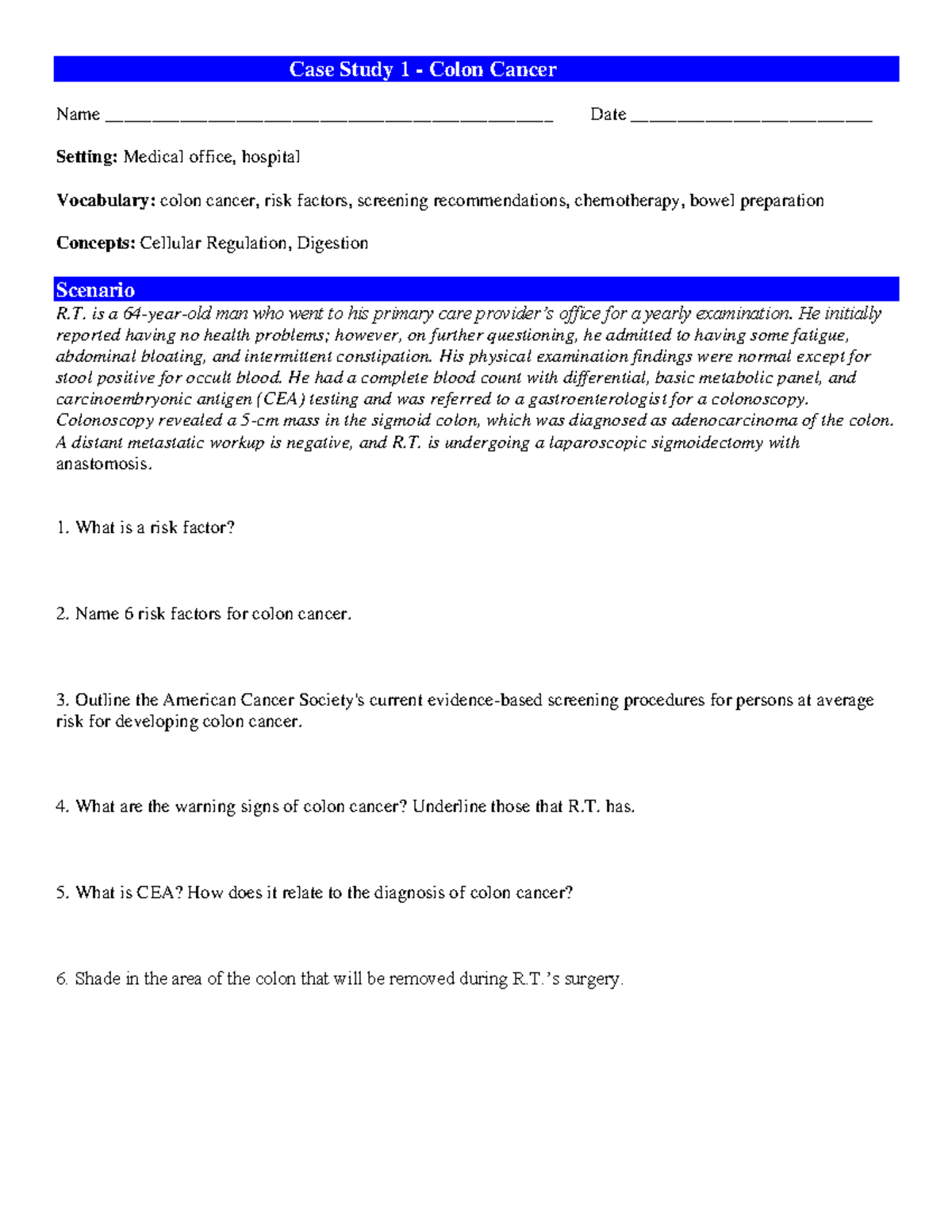 AVN 1320 Case Study 1 - Colon Cancer - Case Study 1 - Colon Cancer Name ...