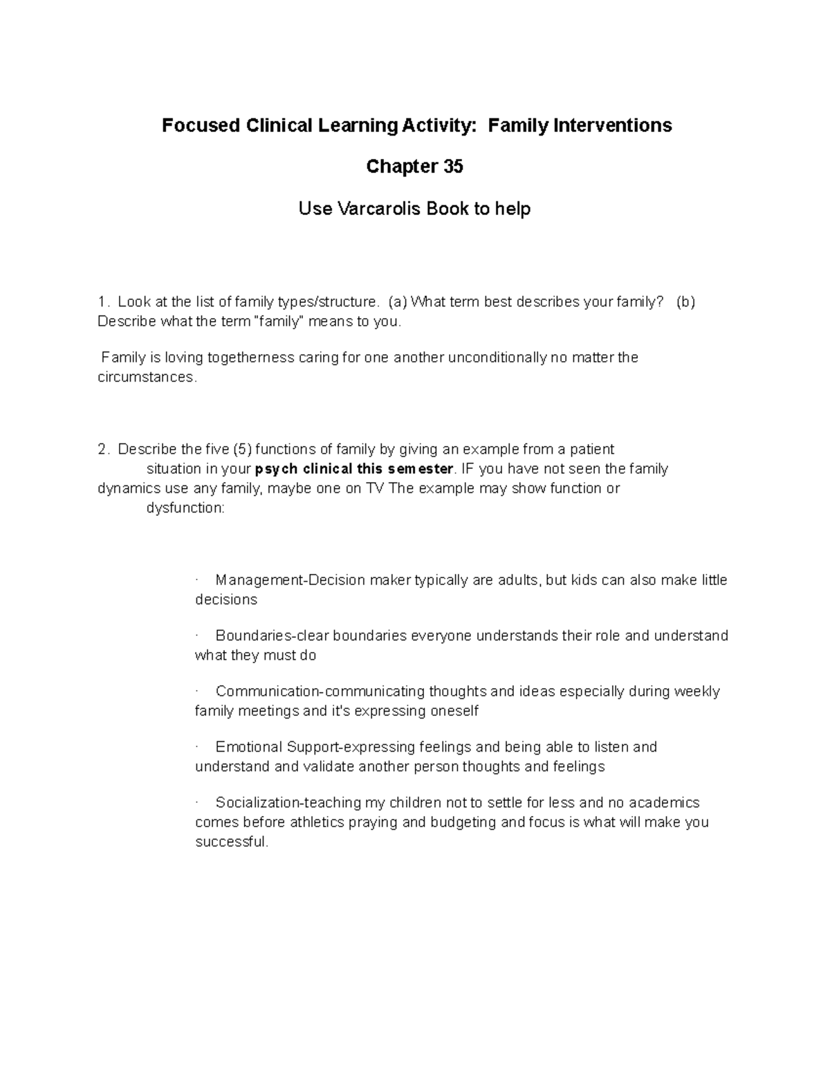 Family FCLA - psych - Focused Clinical Learning Activity: Family ...