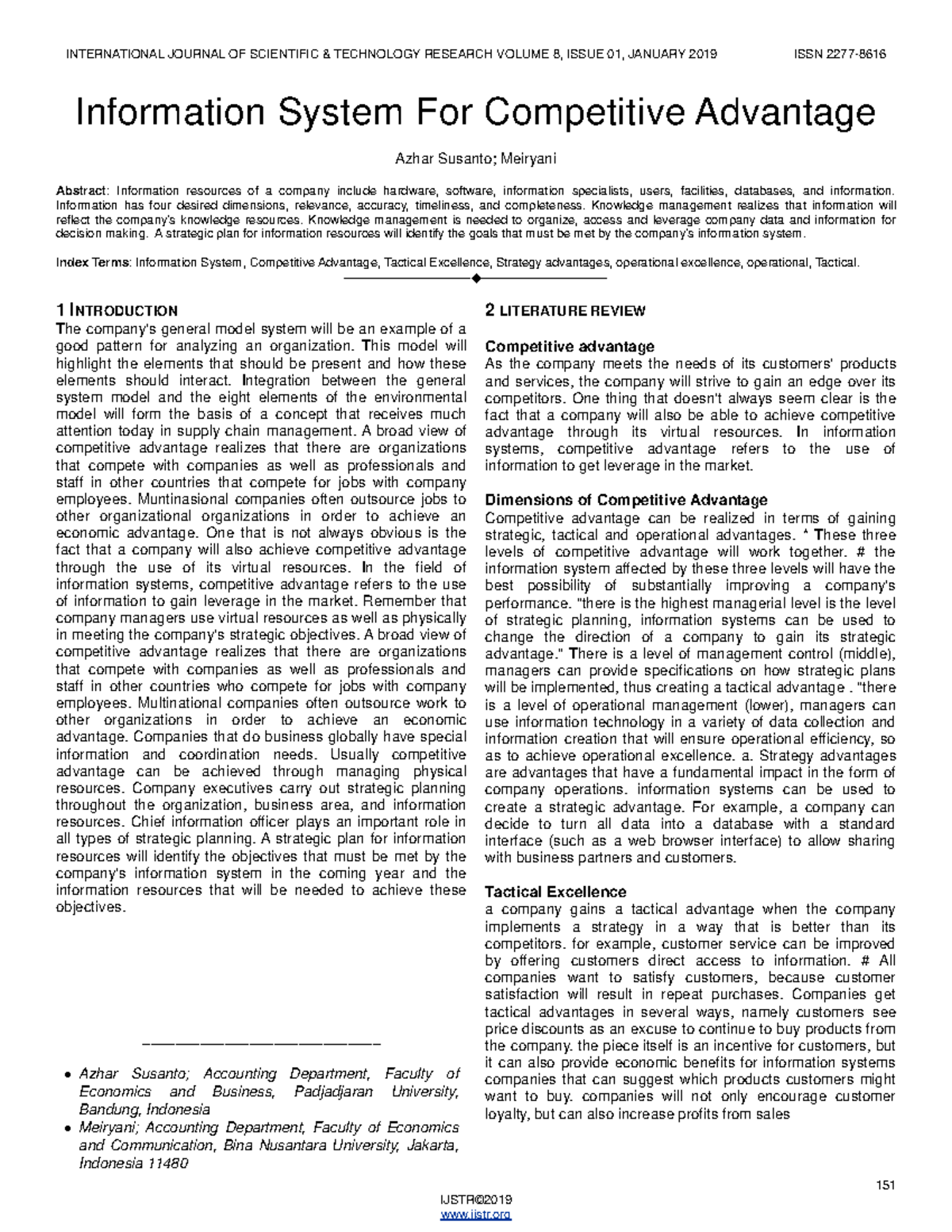 Information System For Competitive Advantage - INTERNATIONAL JOURNAL OF ...
