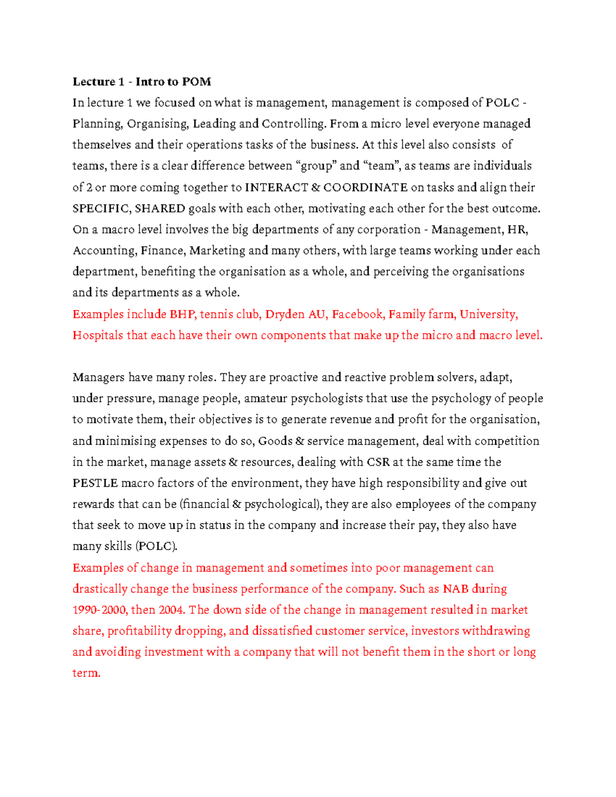 The University of Melbourne Principle of Management H1 Exam Lectures ...