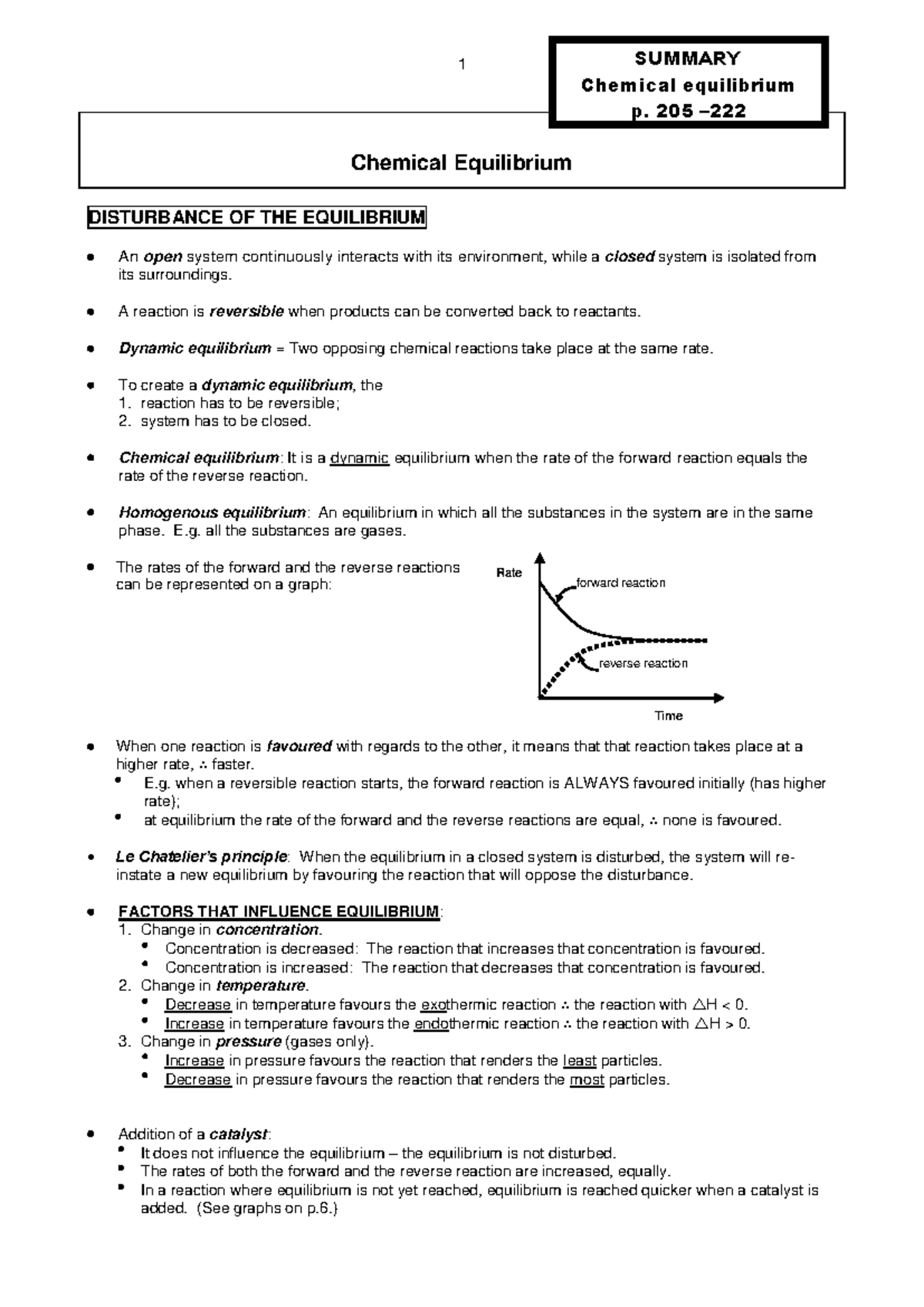 Chemical equilibrium class activities - 1 Chemical Equilibrium ...