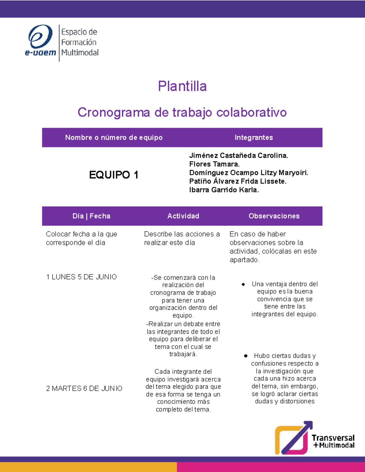 Equipo 1. Cronograma trabajo colaborativo - Plantilla Cronograma de ...