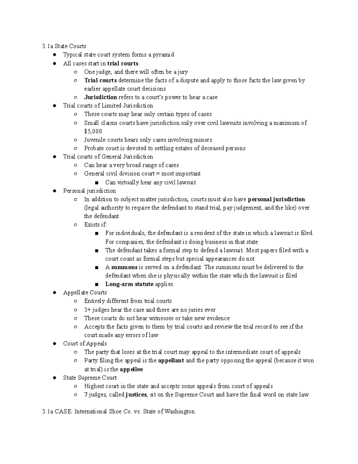 Chapter 3 Summary Notes - 3 State Courts Typical state court system ...