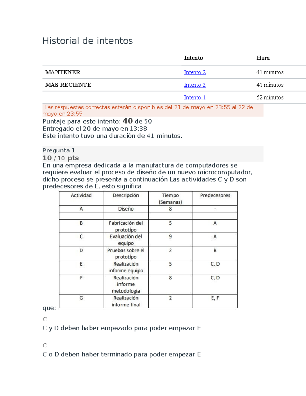 Examen 1 - Historial de intentos Intento Hora MANTENER Intento 2 41 ...