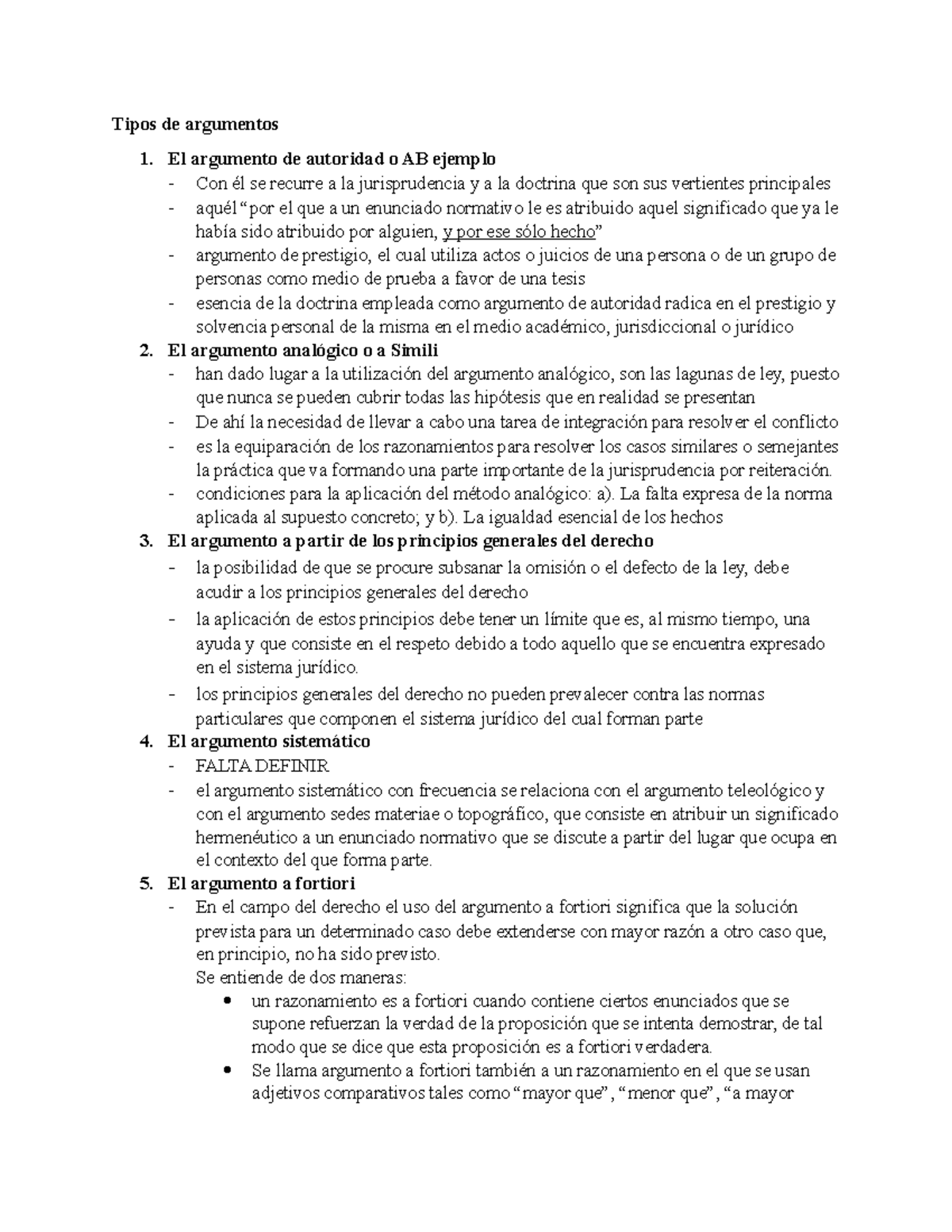 Tipos de argumentos - condiciones para la aplicación del método ...