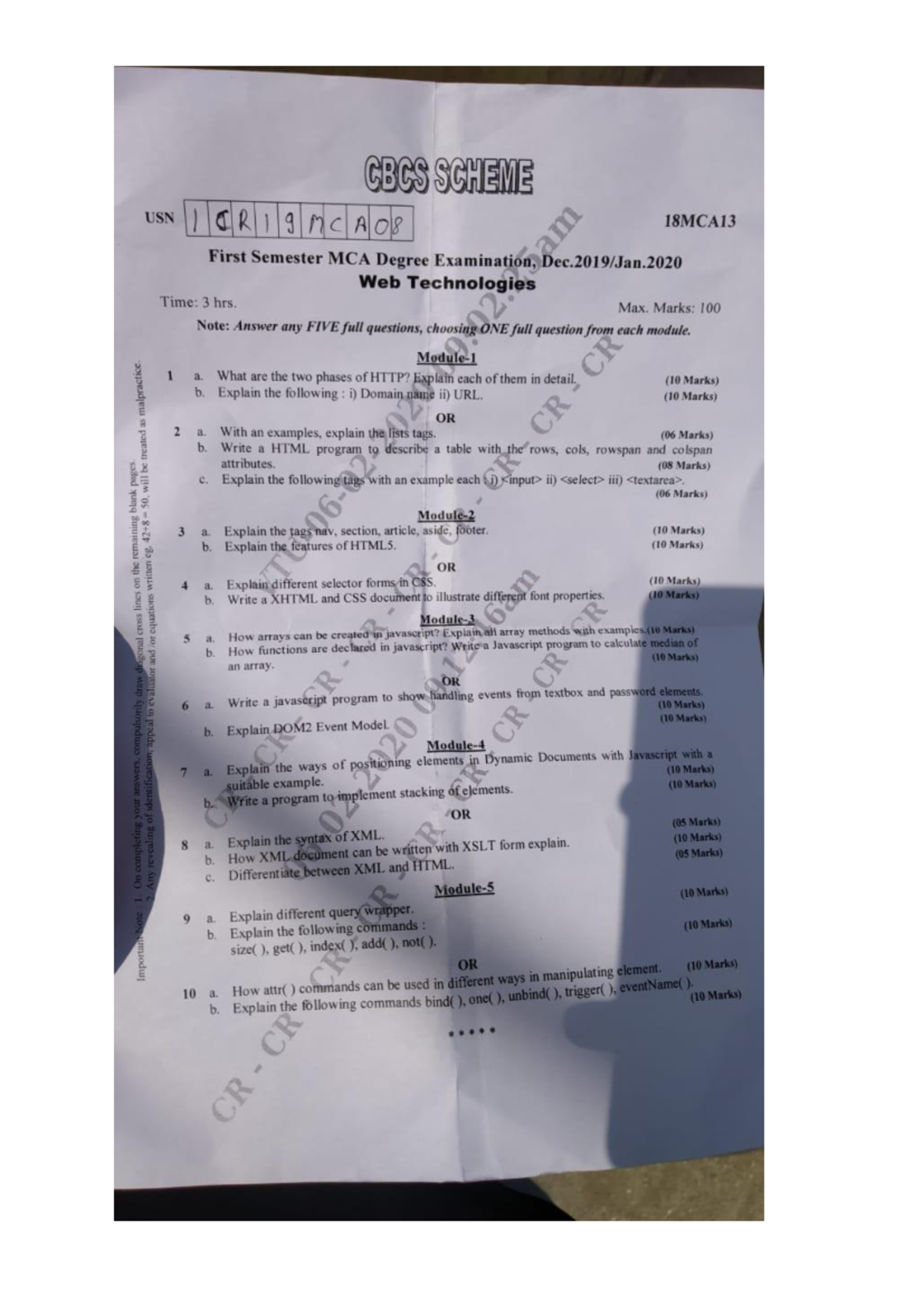 VTU exam Question Paper with Solution of 18MCA13 Web Technologies Jan ...