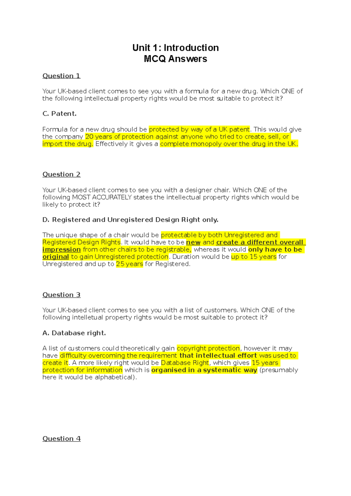 Unit 1 - MCQ - Unit 1 - MCQ - Intellectual Property - Unit 1 ...
