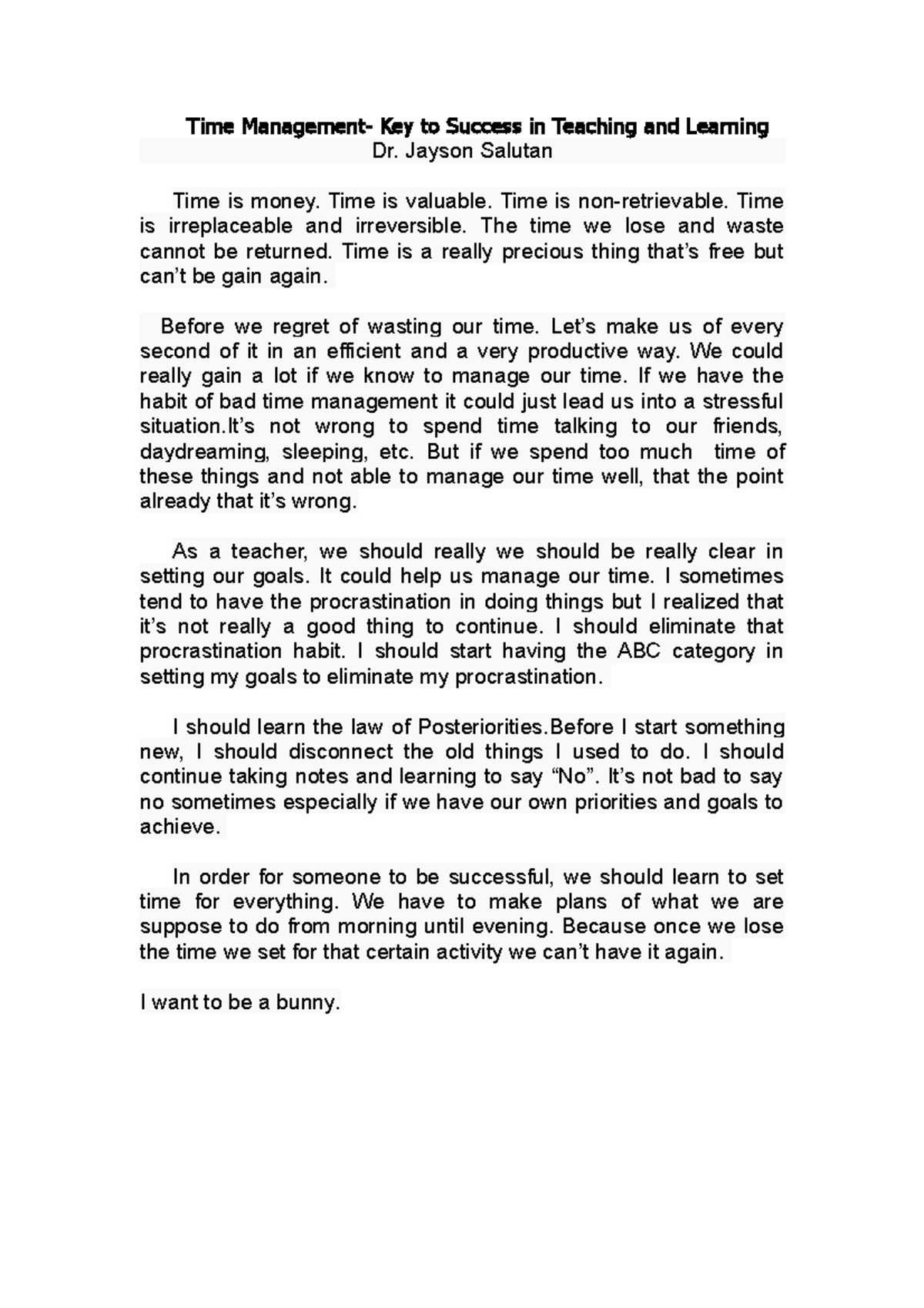 Time Management - Reflections - Time Management- Key to Success in ...