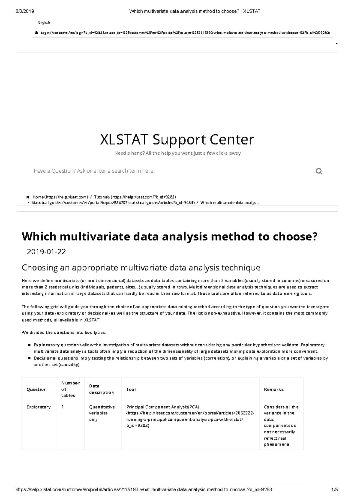 Which Multivariate Data Analysis Method To Choose Xlstat Home Tutorials Statistical Guides