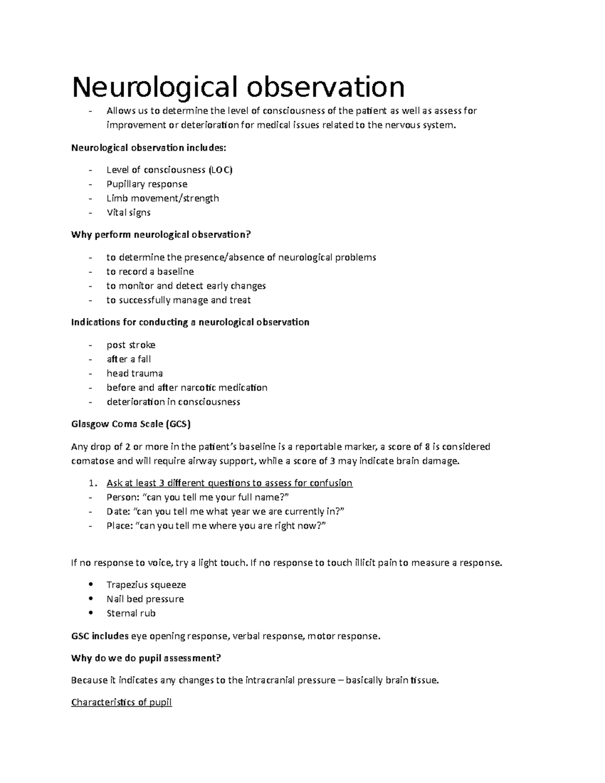 Neurological observation revision - Neurological observation - Allows ...