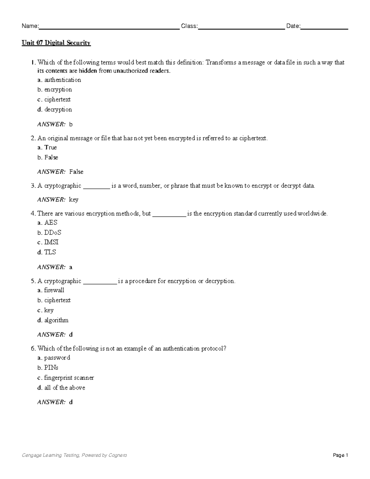 Unit 07 Digital Security - - Studocu