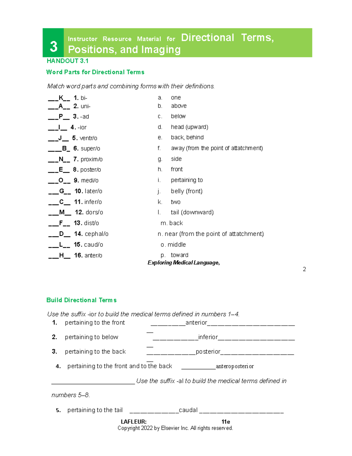 Chapter 3 6.1 medical - 3 Instructor Resource Material for Directional Terms, Positions, and ...