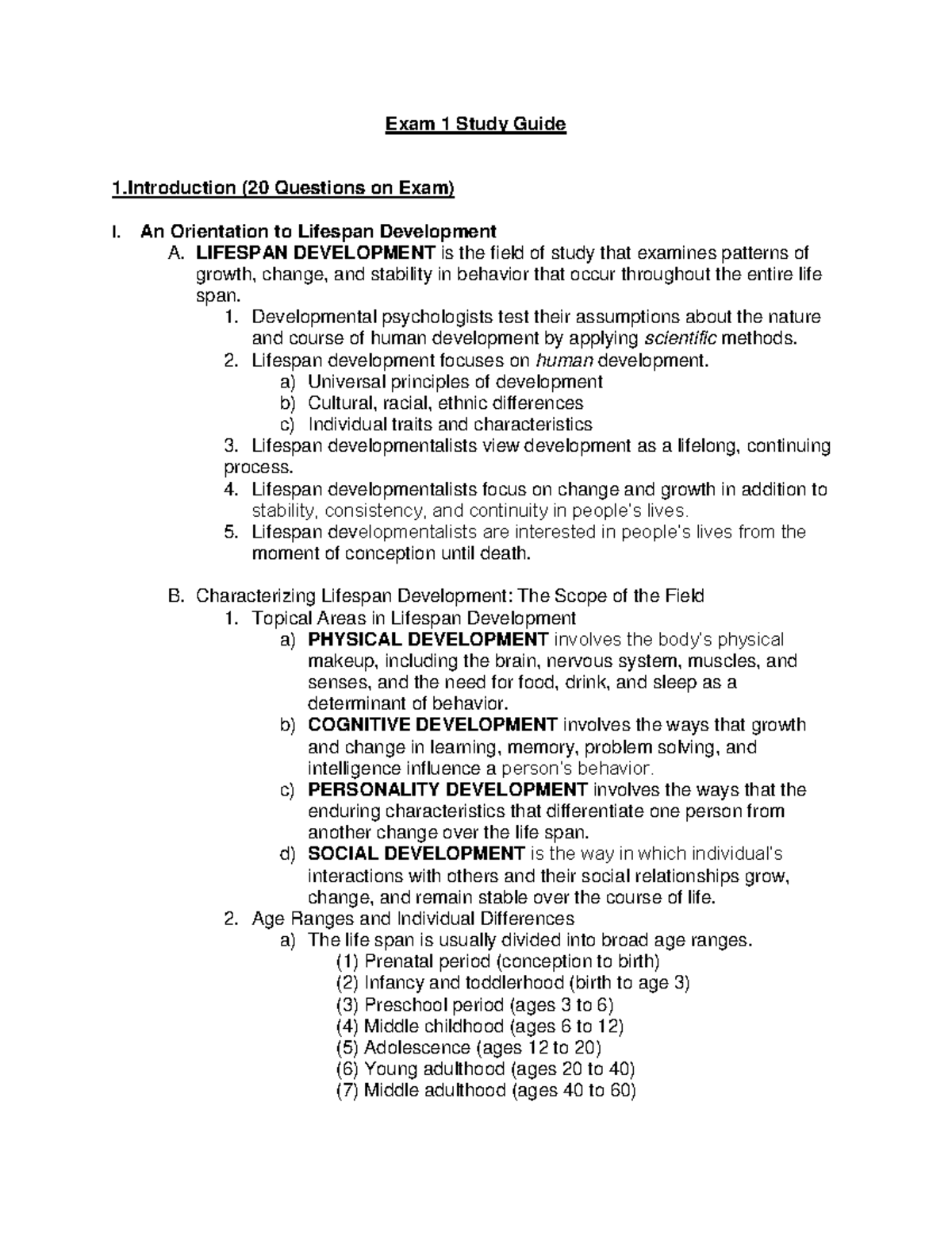 Exam 1 Study Guide Review - Exam 1 Study Guide 1 (20 Questions on Exam ...