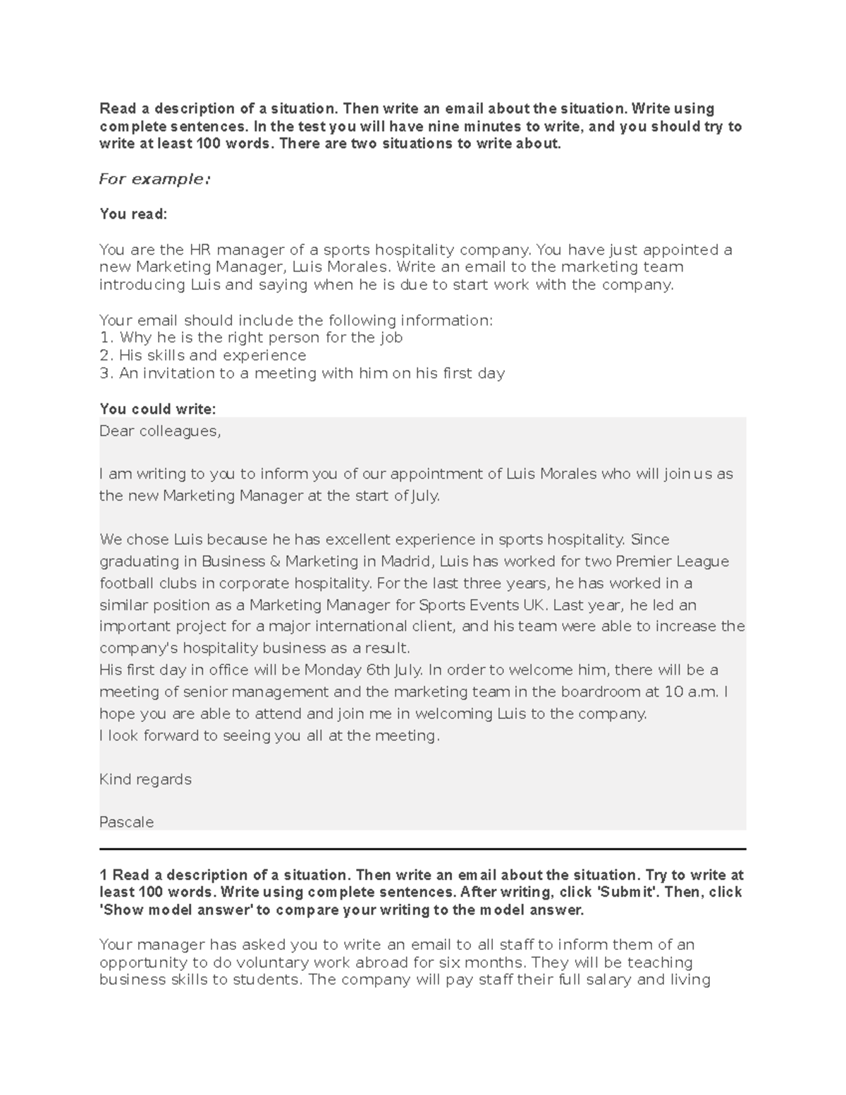 Read a description of a situation - Then write an email about the ...