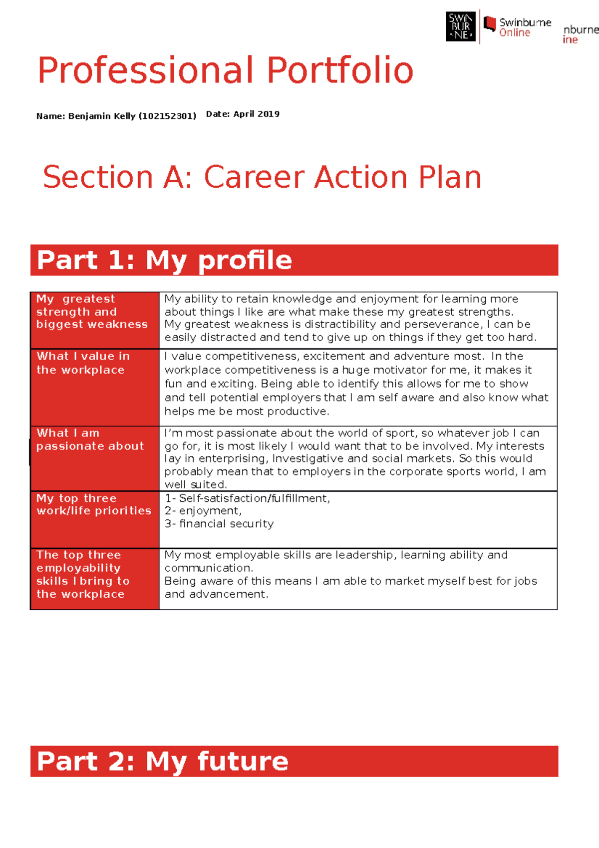 CAR10001 Professional Portfolio - Professional Portfolio Date: April ...