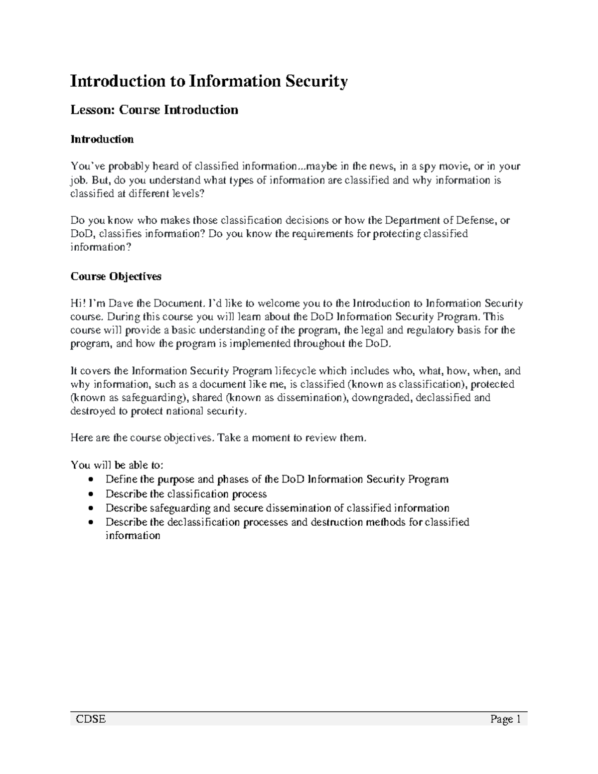 Information Security - ... Introduction to Information Security Lesson ...